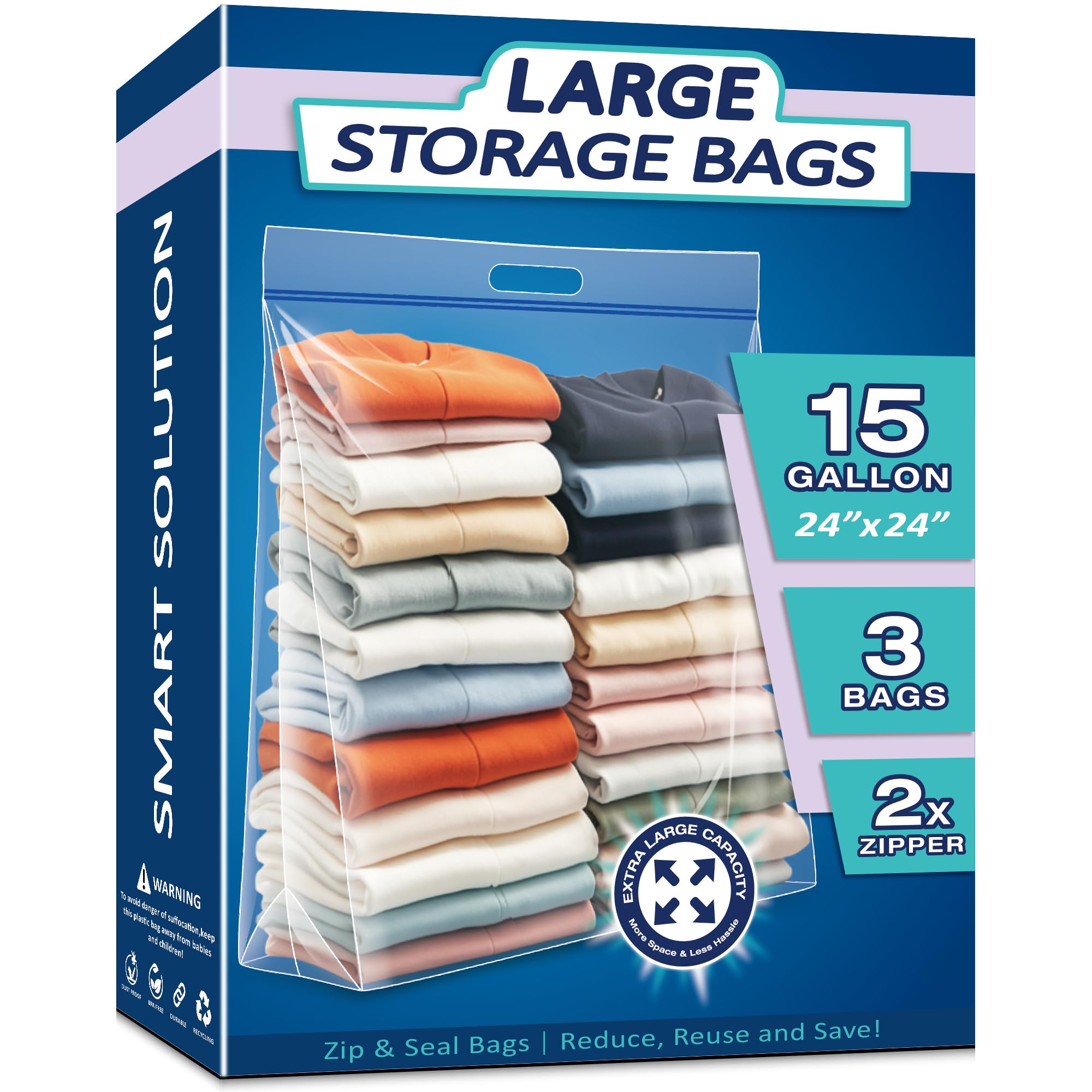Amazon.com: 15 Gallon Large Resealable Storage Bags with zipper Top，24 ...