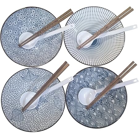 Amazon.com: WEUNUM Ceramic Japanese Ramen Bowl,60 Ounce Large with ...