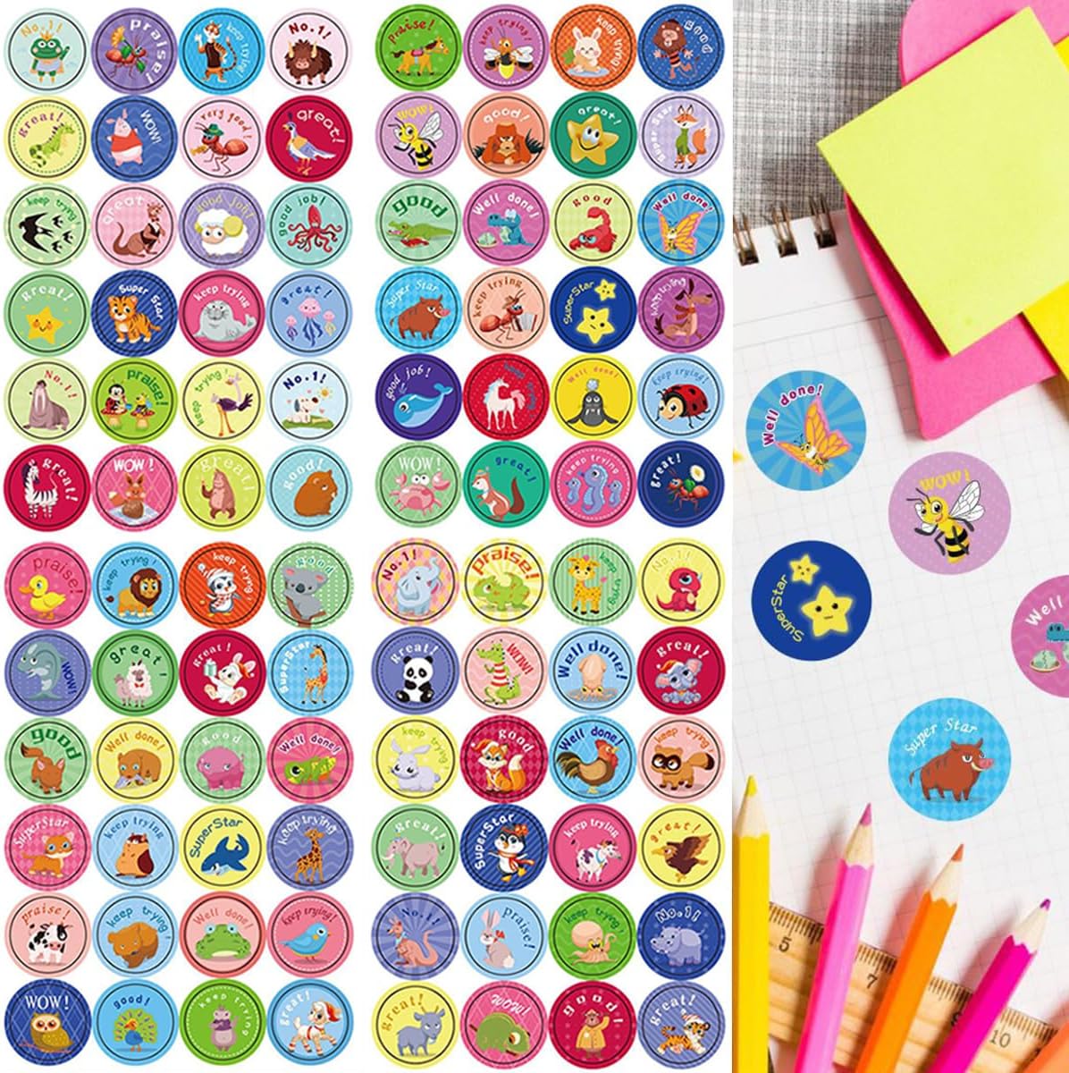 Amazon.com: Cartoon Animal Motivational Stickers Round Envelope Seal ...