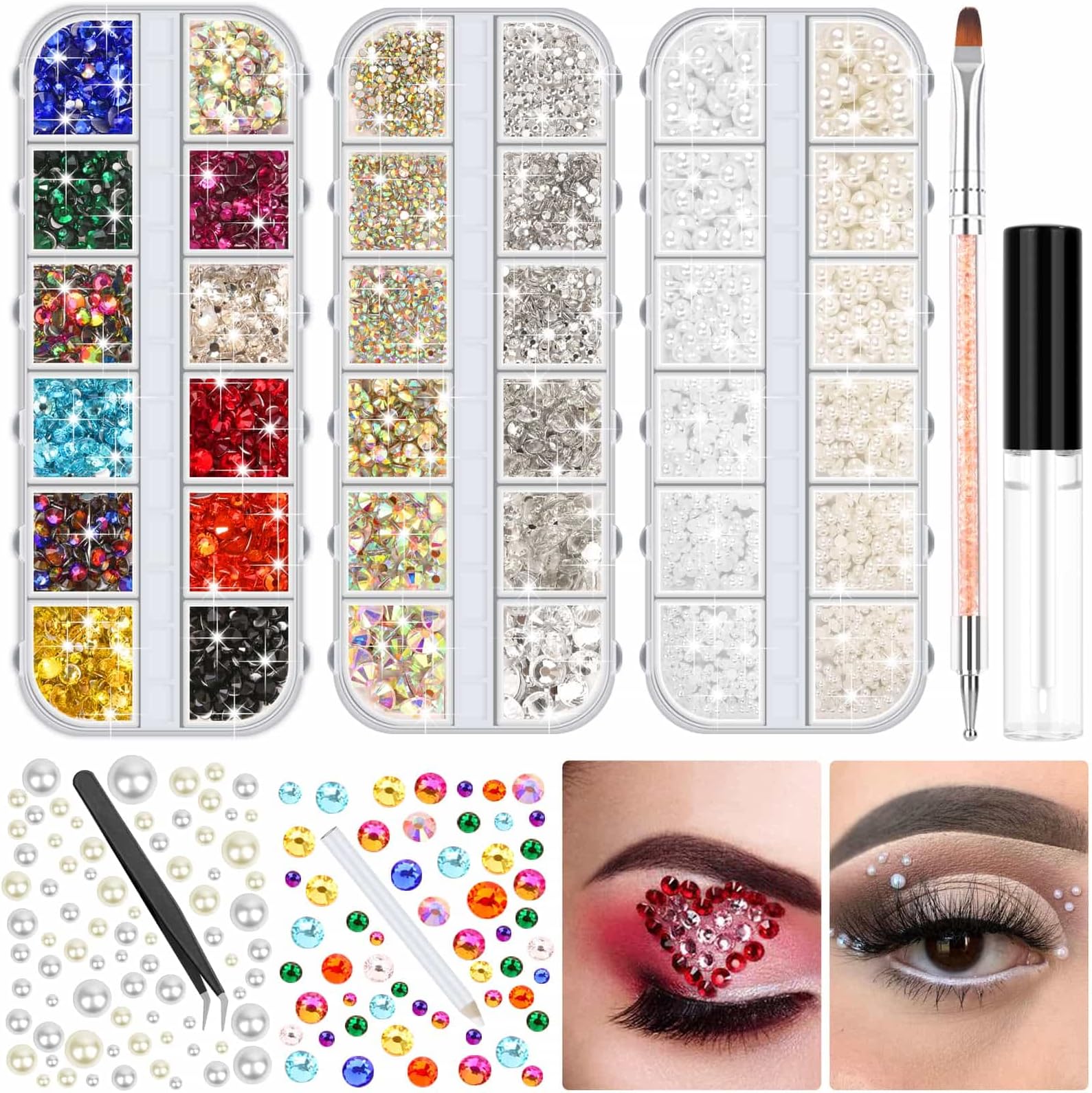 Amazon.com: Shynek 6000PCS Face Gems Eyes Rhinestones+795PCS Hair Pearl ...