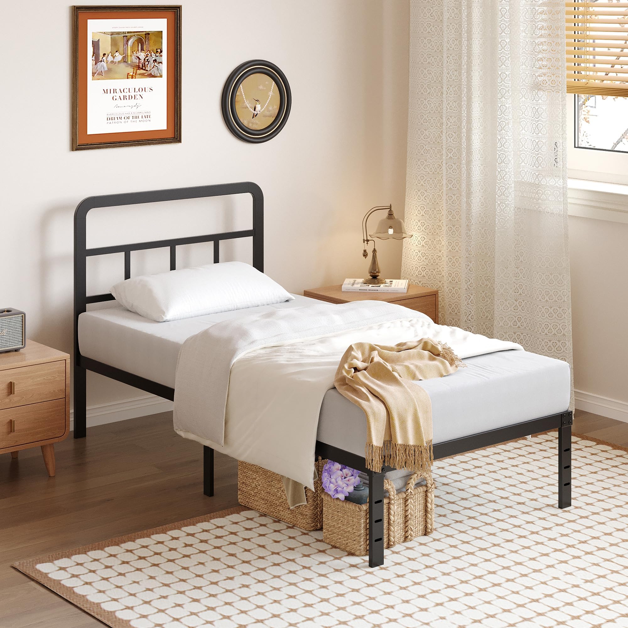 Amazon.com: BLKMTY Bed Frame Twin Size Foldable Metal Platform Beds ...