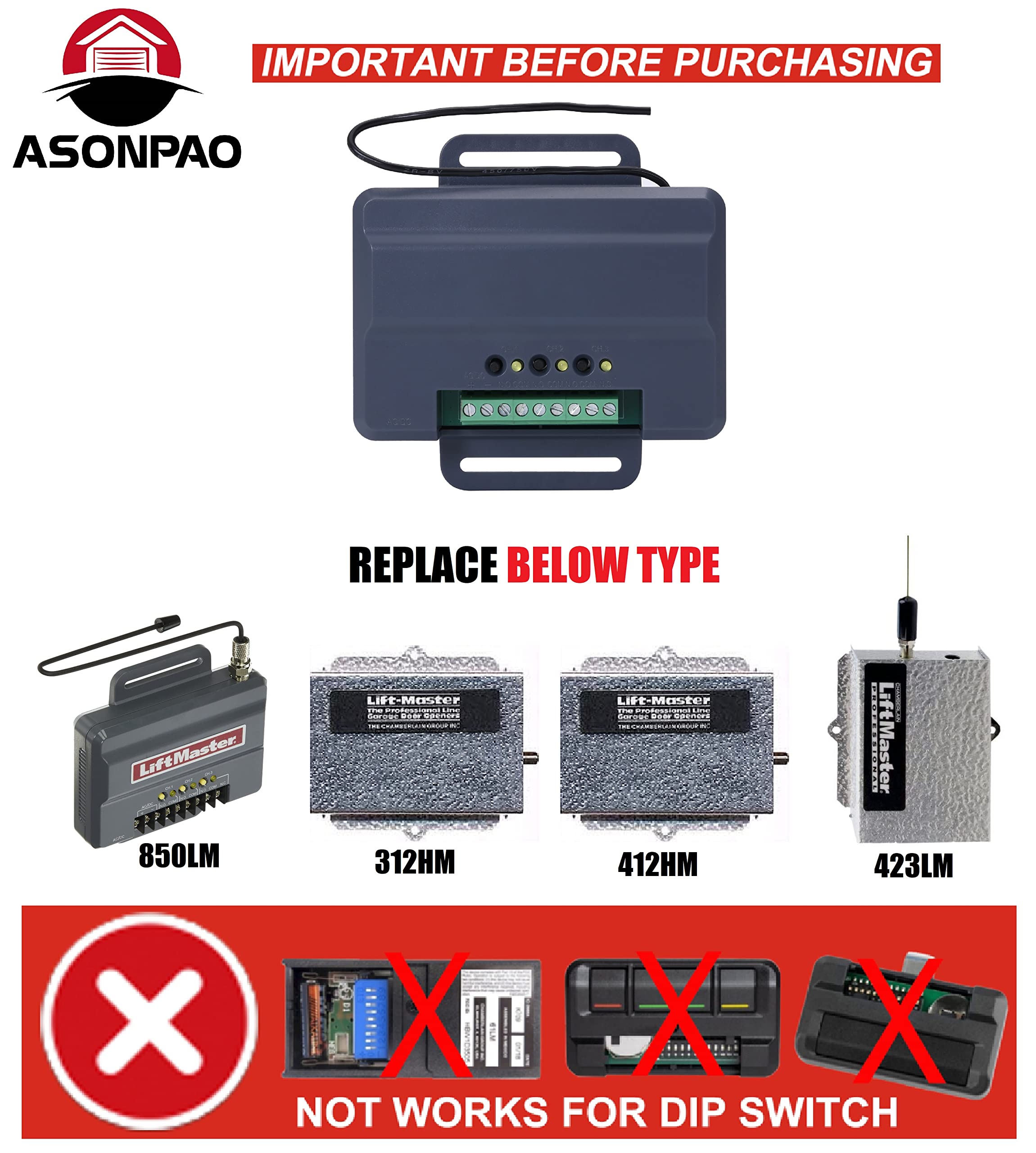 850LM 312HM 412HM 423LM Universal Receiver only for Liftmaster ...