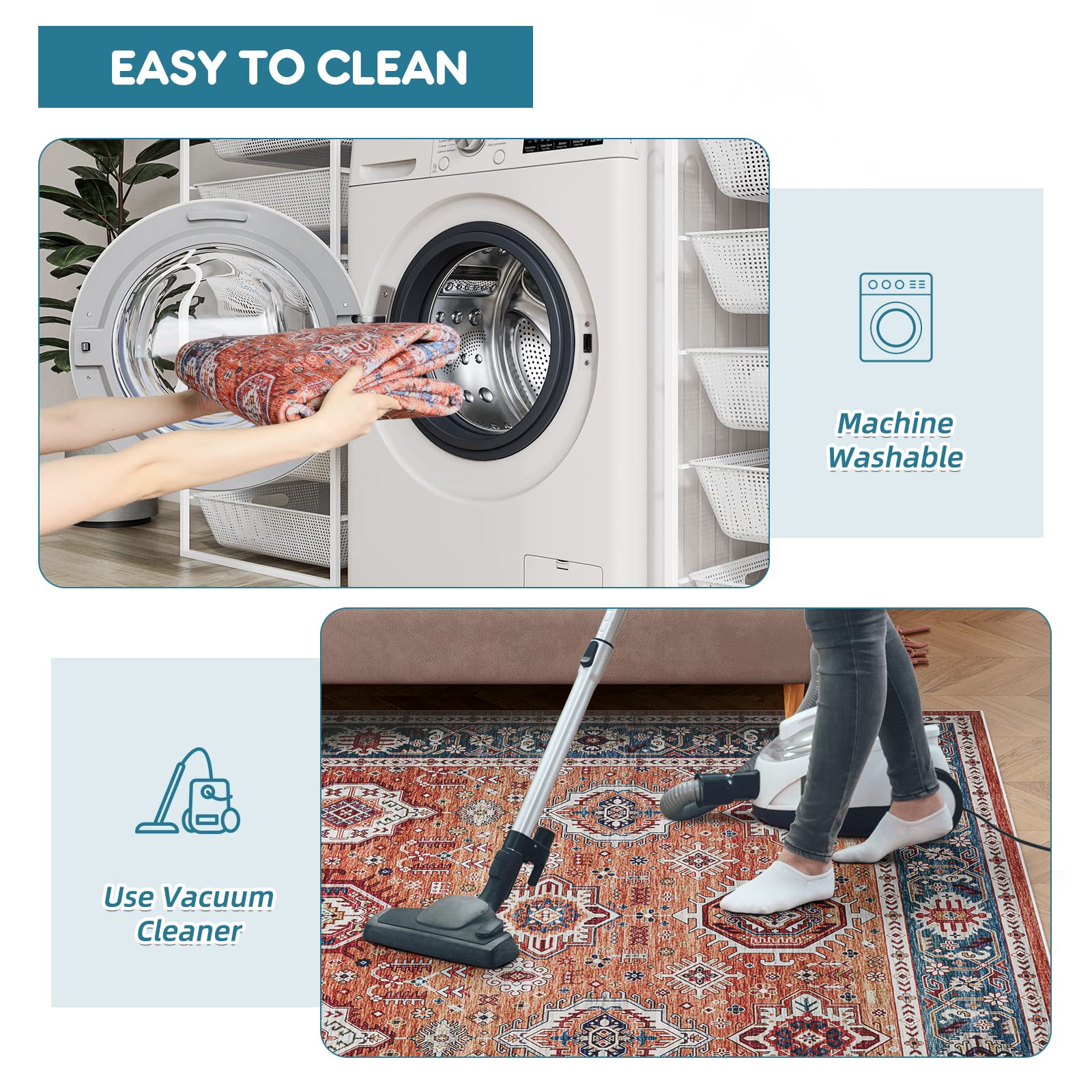 Dripex 8x10 Area Rugs - Stain Resistant Washable Rug Distressed Boho ...