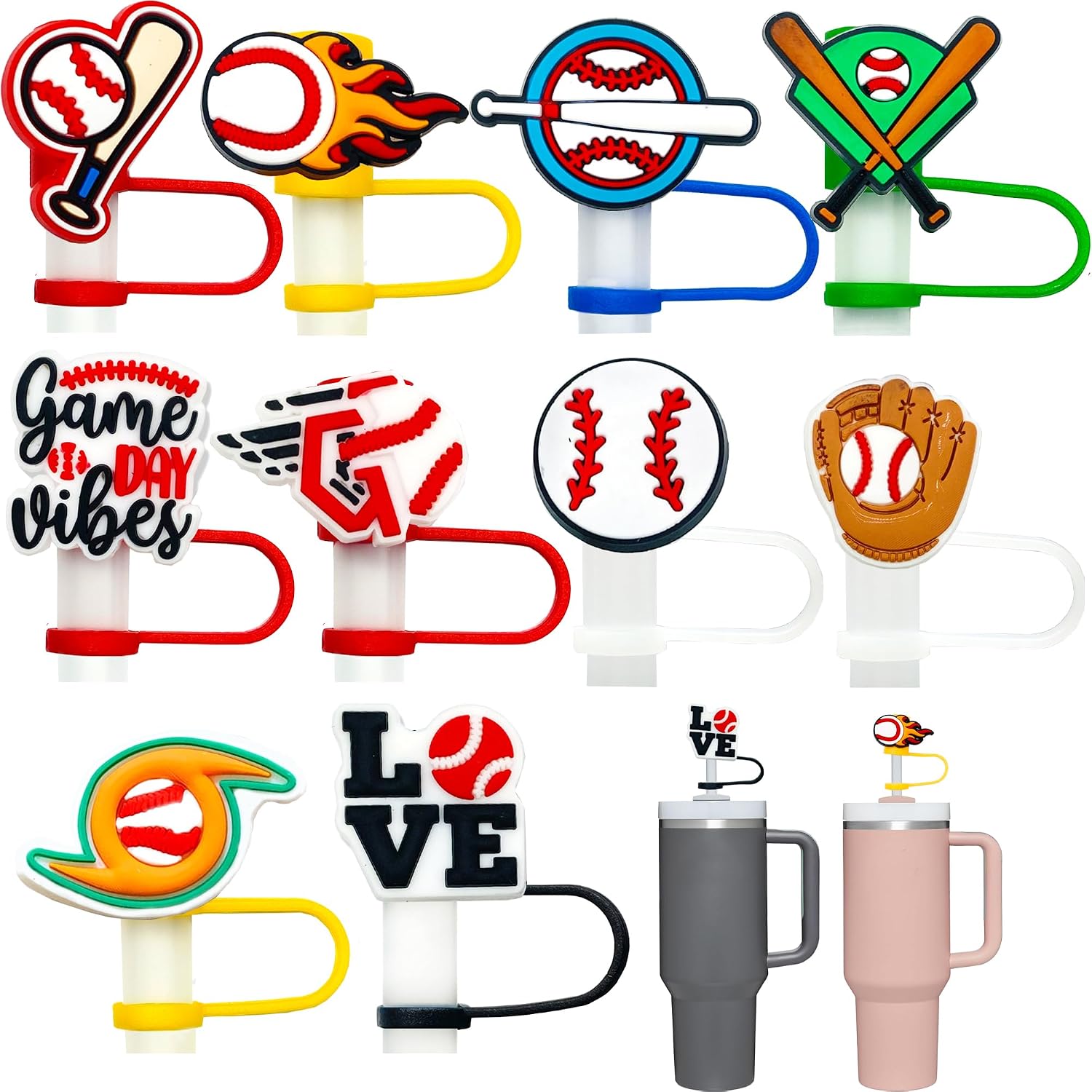 Amazon.com: 10PCS Baseball Straw Cover Cap for Stanley Cup, Cute ...
