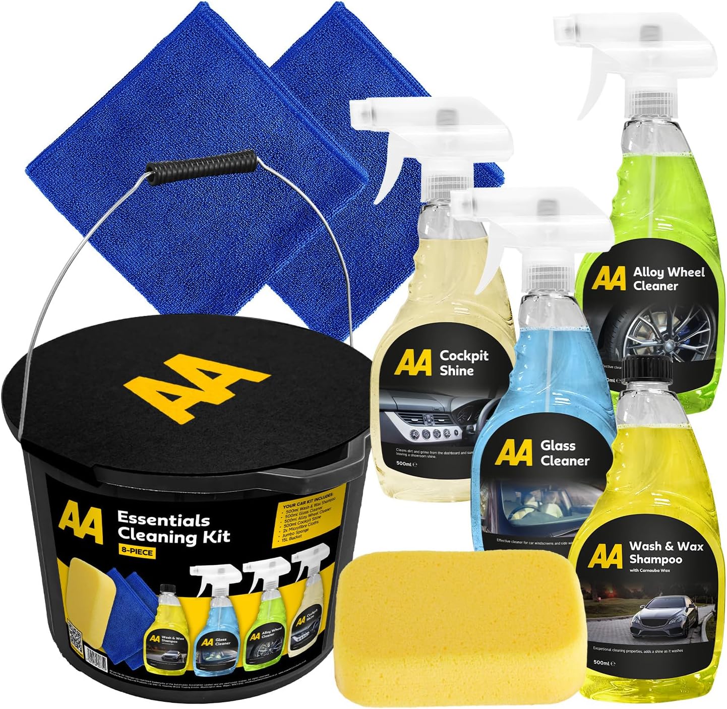 AA Car Cleaning Kit, 8-Piece Set with 4 Cleaners, Microfibre Cloths ...