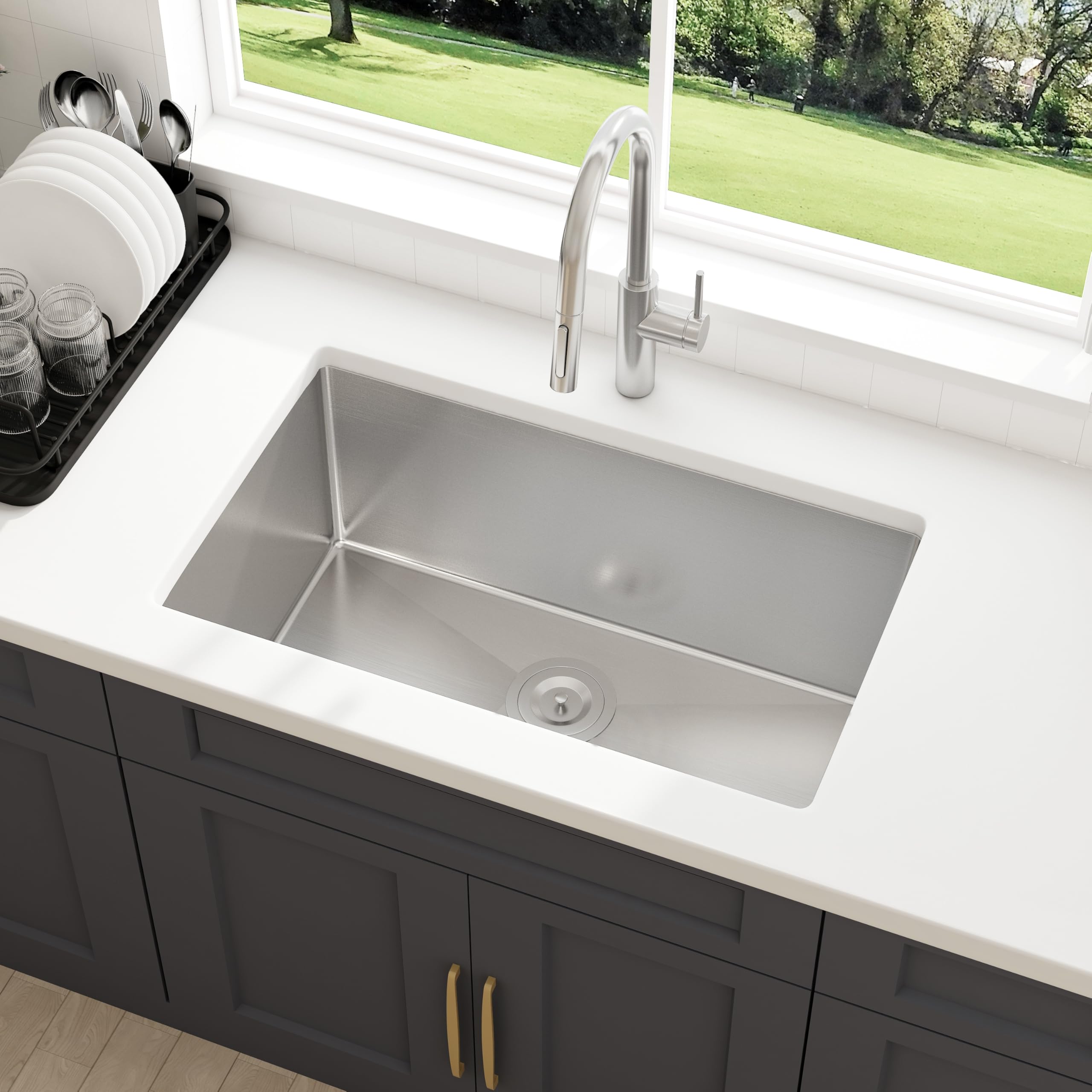JoviPrime 27 Inch Undermount Kitchen Sink 16 Gauge 304 Stainless Steel ...