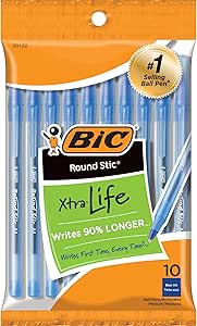 BIC Round Stic Grip Xtra Life Ball Pen, Blue, 10-Pack : Amazon.co.uk: Stationery & Office Supplies