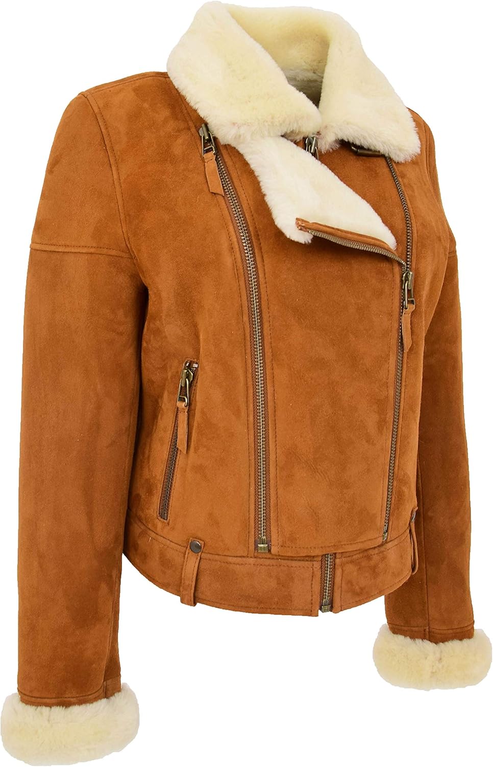 A1 FASHION GOODS Womens Genuine Sheepskin Jacket Cognac Double Face ...