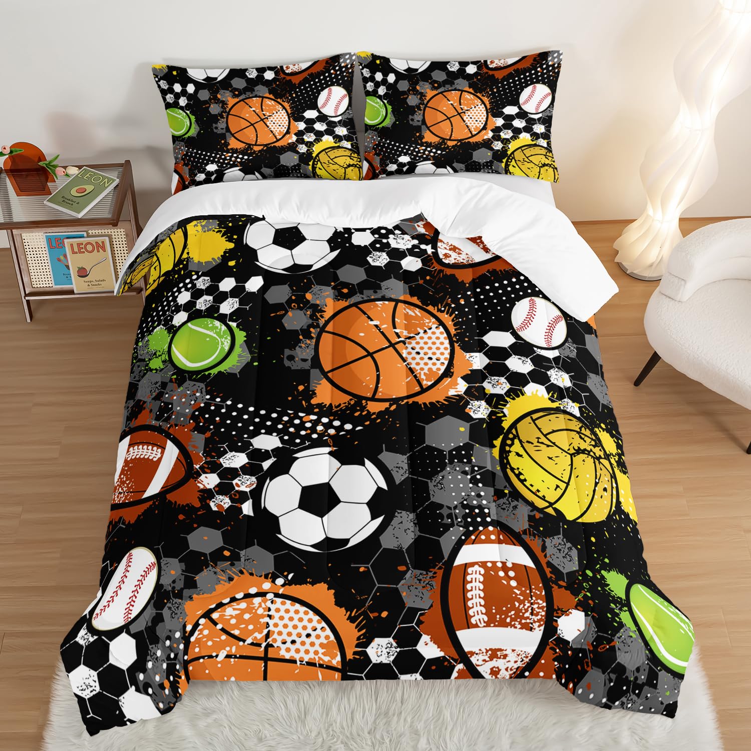 Amazon.com: UEVBF Kids Sports Balls Bedding Twin Comforter Set for Boys ...