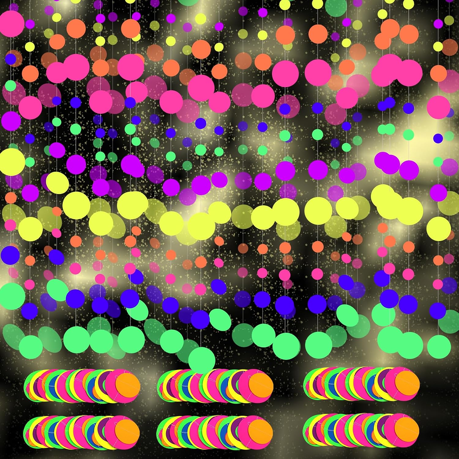 Amazon.com: 108feet UV Round Dot Neon Paper Streamers Glow in The Dark ...