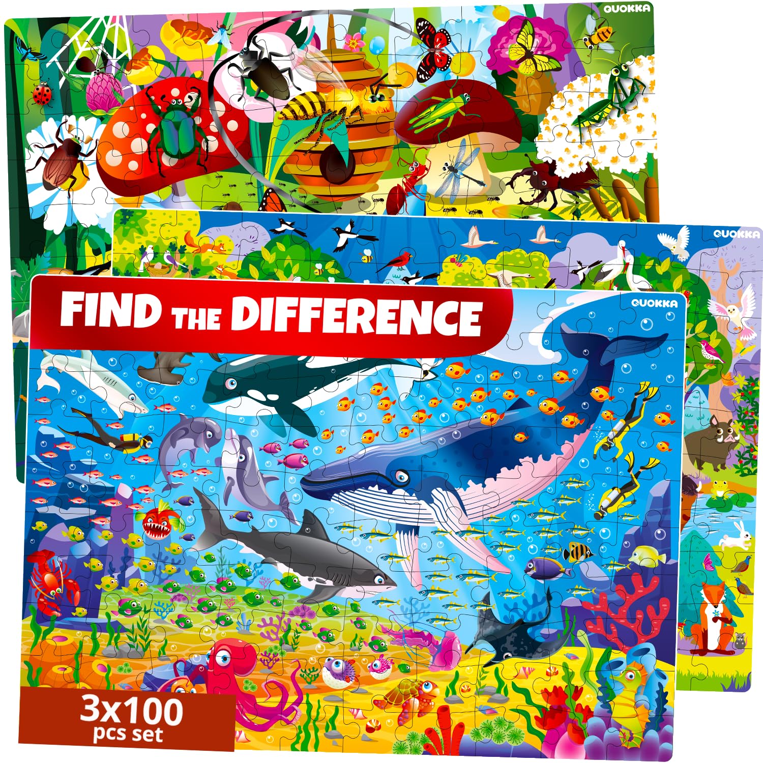 QUOKKA 100 Piece Puzzles for Kids Ages 4-6 – 3 Floor Puzzles for ...