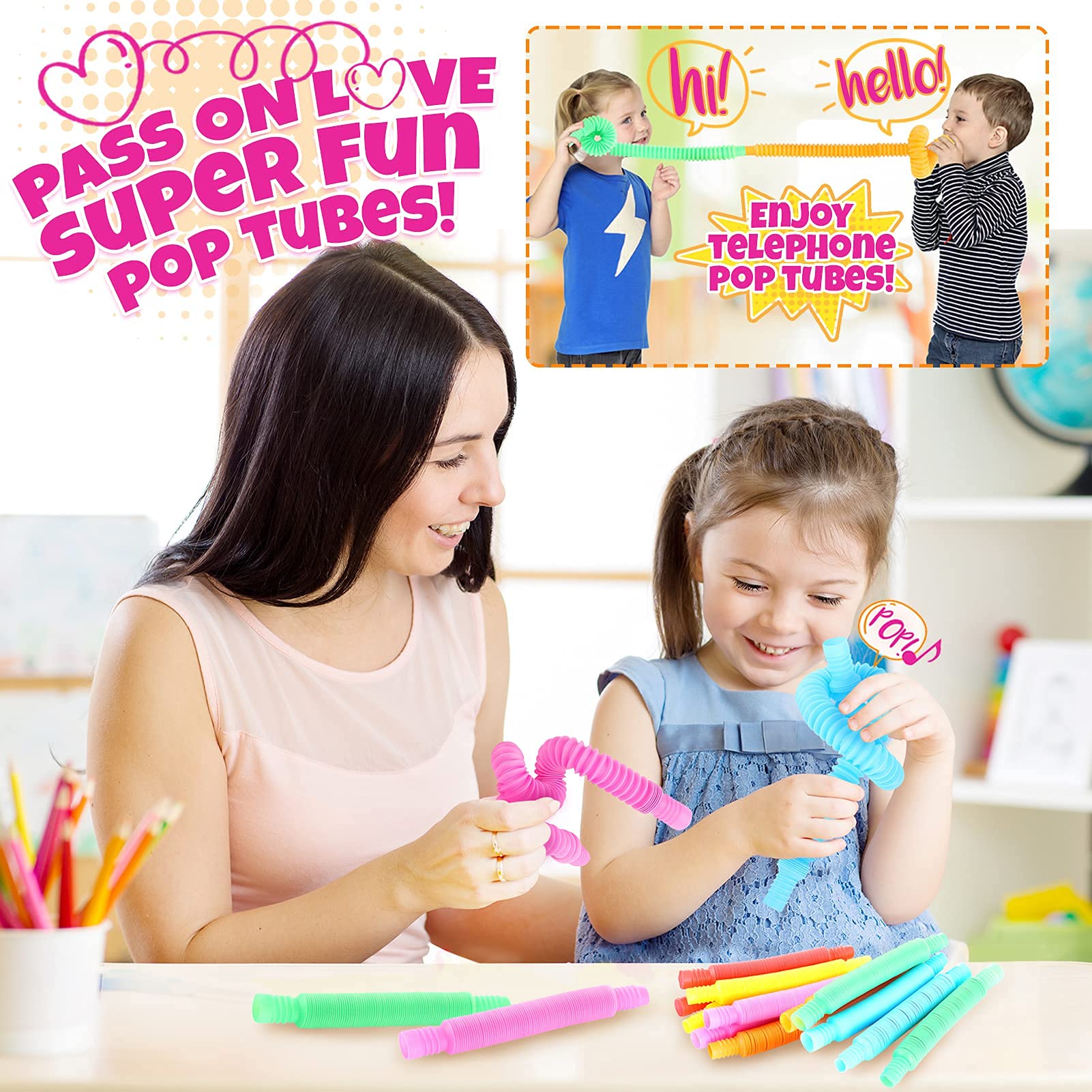 OleOletOy Mini Pop Tubes Fidget Toys 24 Pack Pipe Sensory Stretch Tubes ...