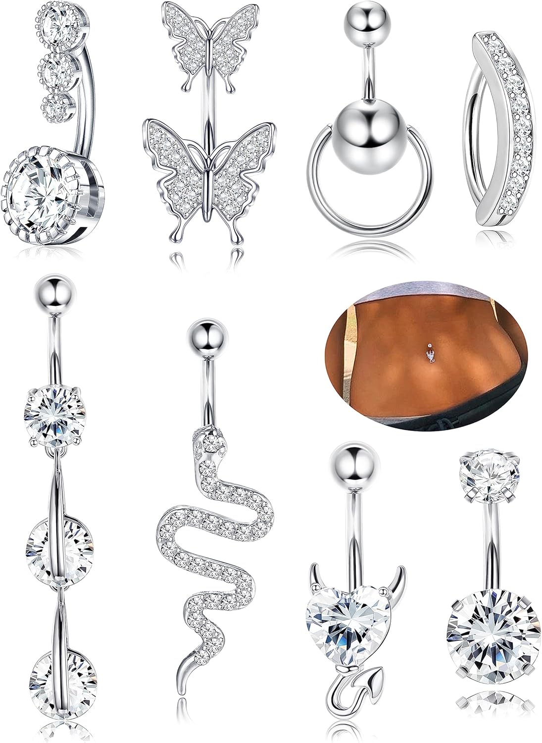 Amazon.com: FIBO STEEL Belly Button Rings for Women 316L Surgical Steel ...