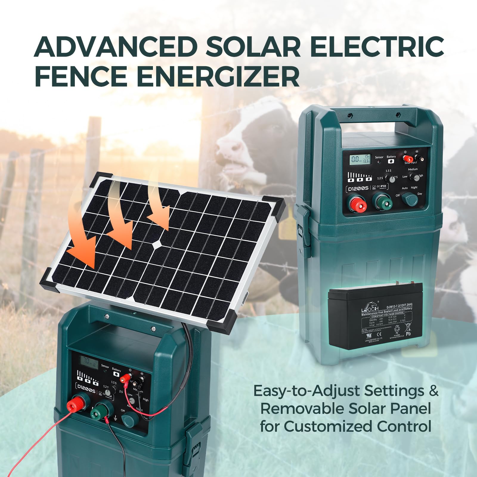 Snapklik.com : ANDMON D1200S 55 Miles Solar Fence Charger, 1.1 Joule ...