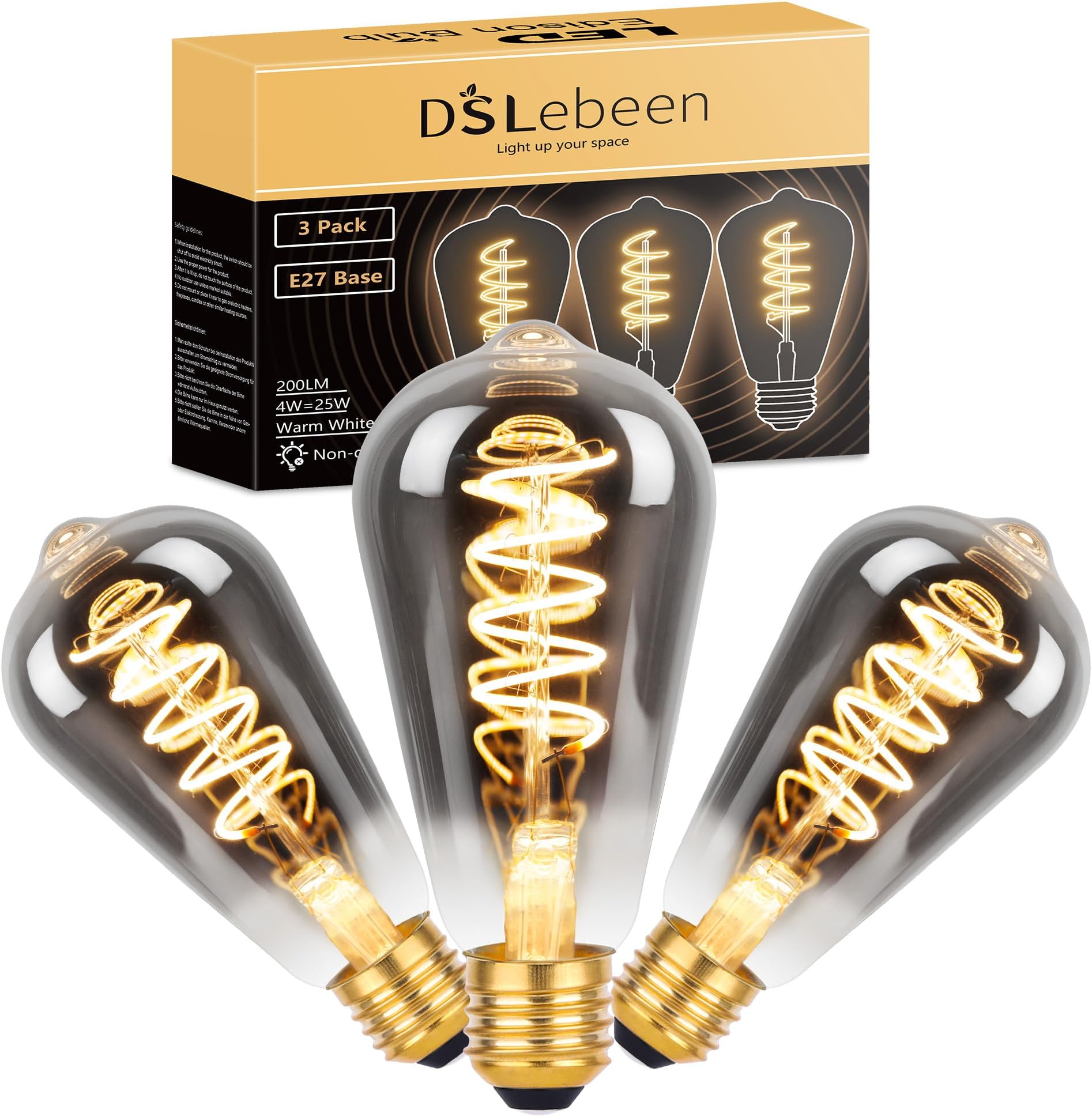 DSLebeen E27 Edison Screw Bulb: G80 4W 200LM Vintage Decorative Spiral ...