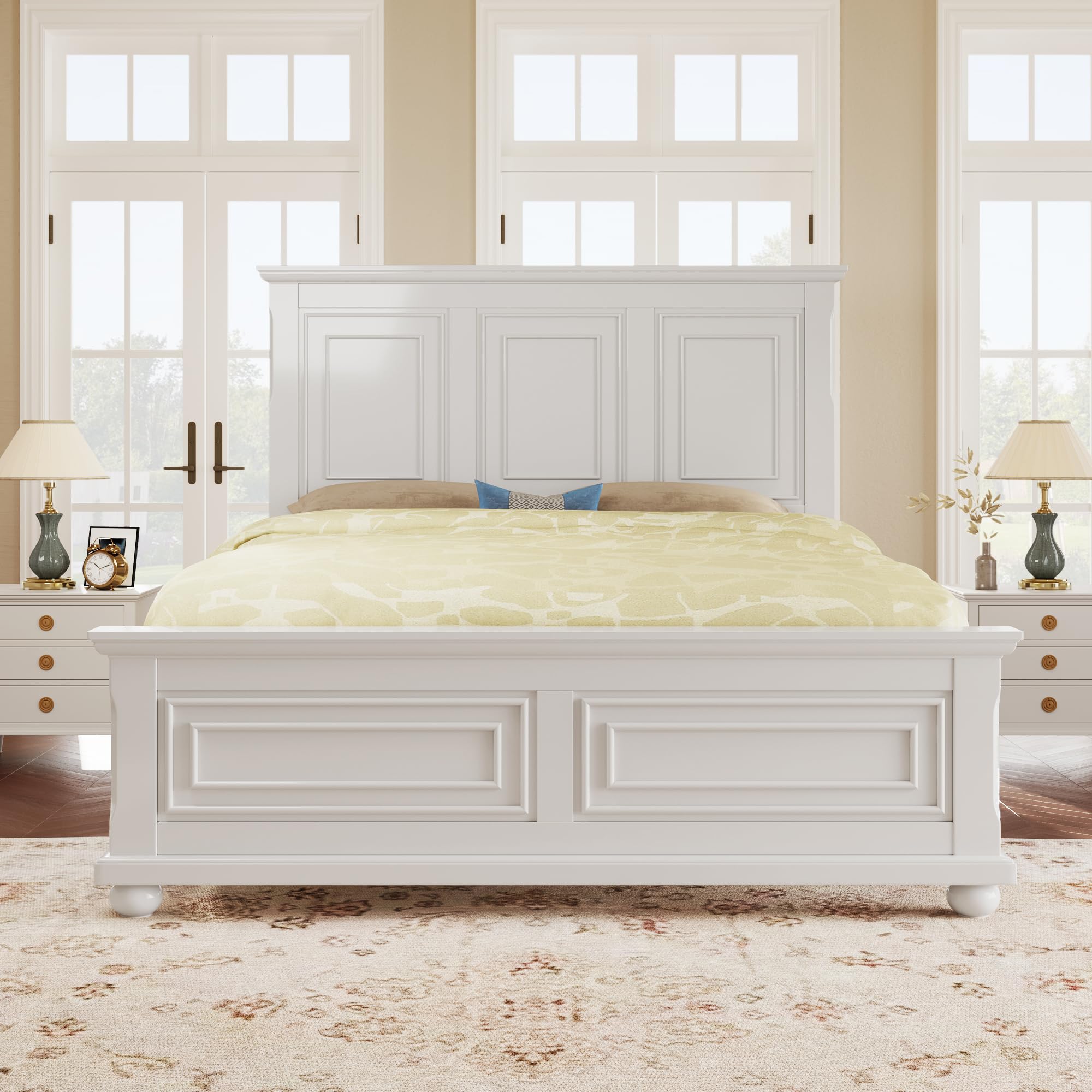 Amazon.com: Mirightone Farmhouse King Size Bed Frame with Tall ...