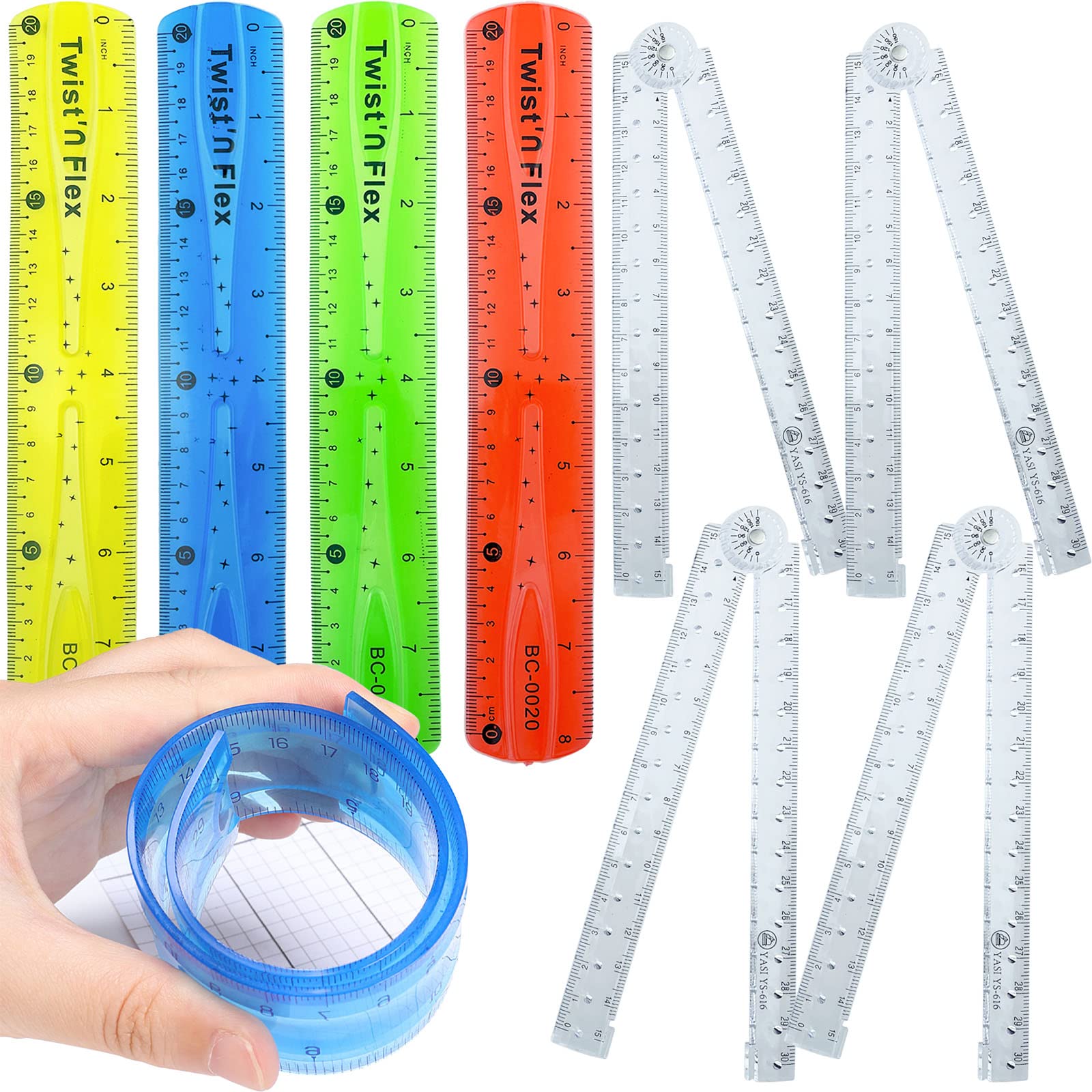 8 Pcs Ruler, Folding Ruler 30cm Flexible Rulers 20cm Plastic School ...