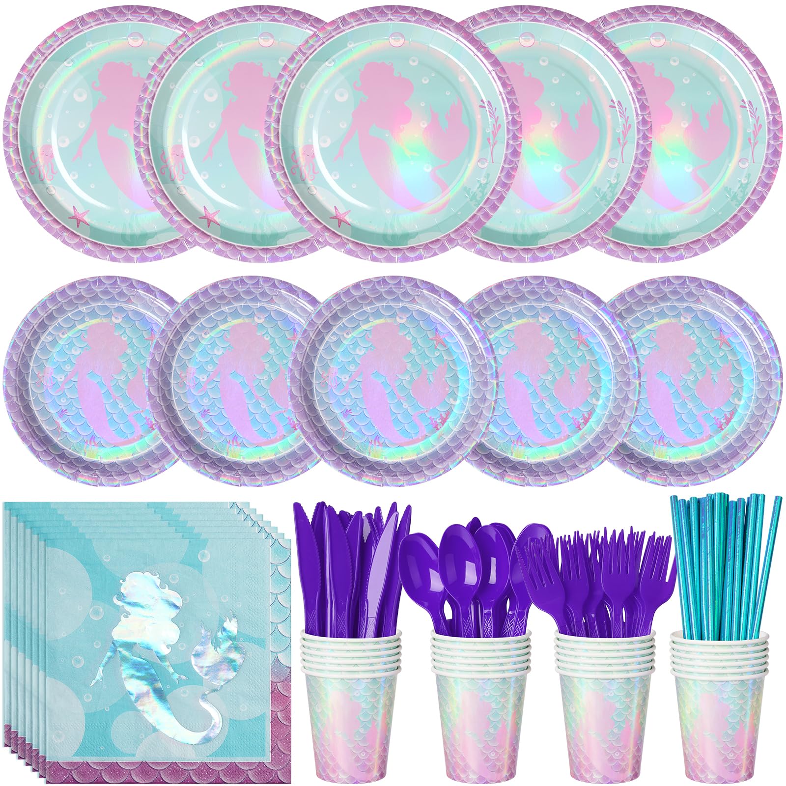 Amazon.com: 200Pcs Mermaid Iridescent Laser Party Supplies,Mermaid ...