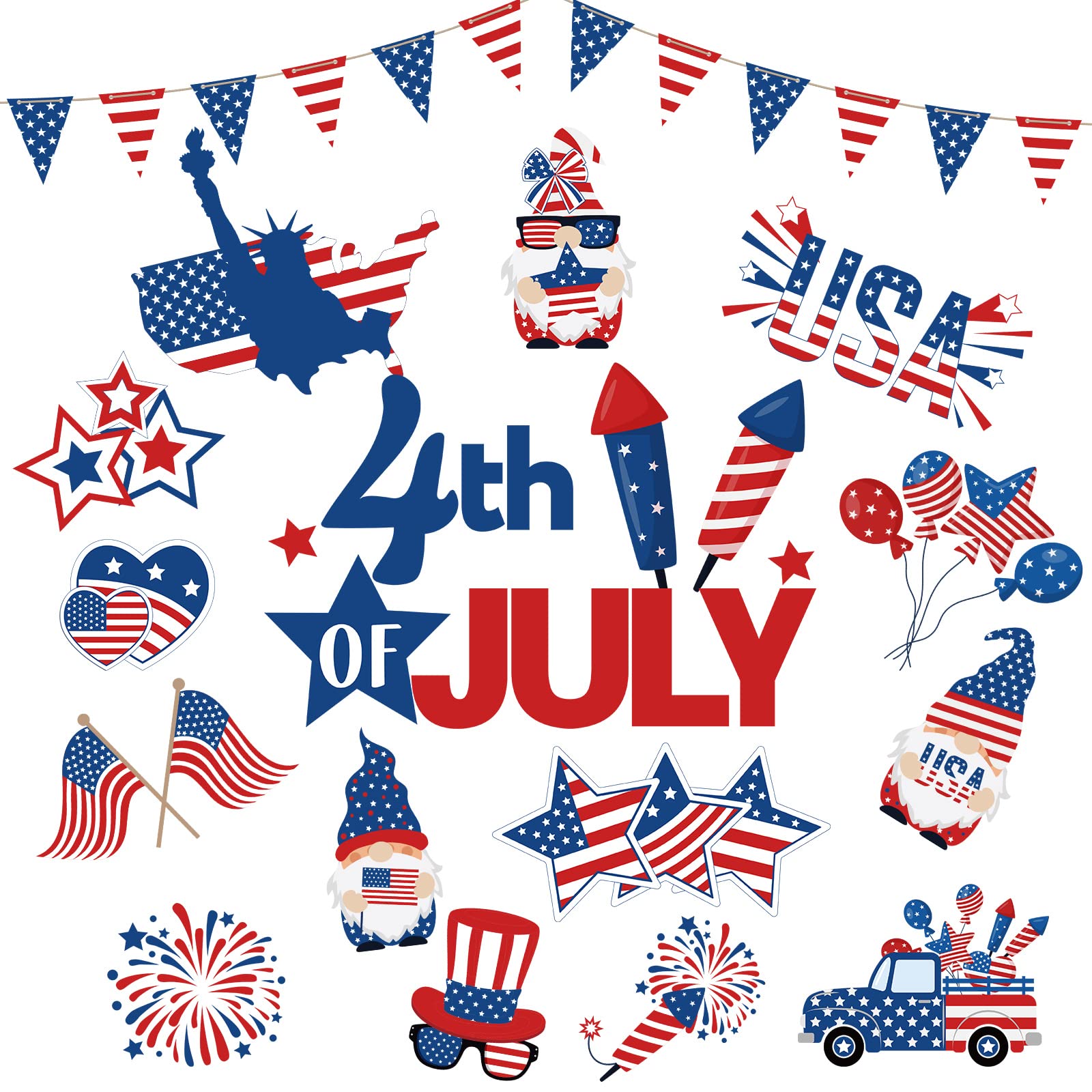 Amazon.com : Harloon 62 Pcs 4th of July Paper Cutouts with Adhesive ...