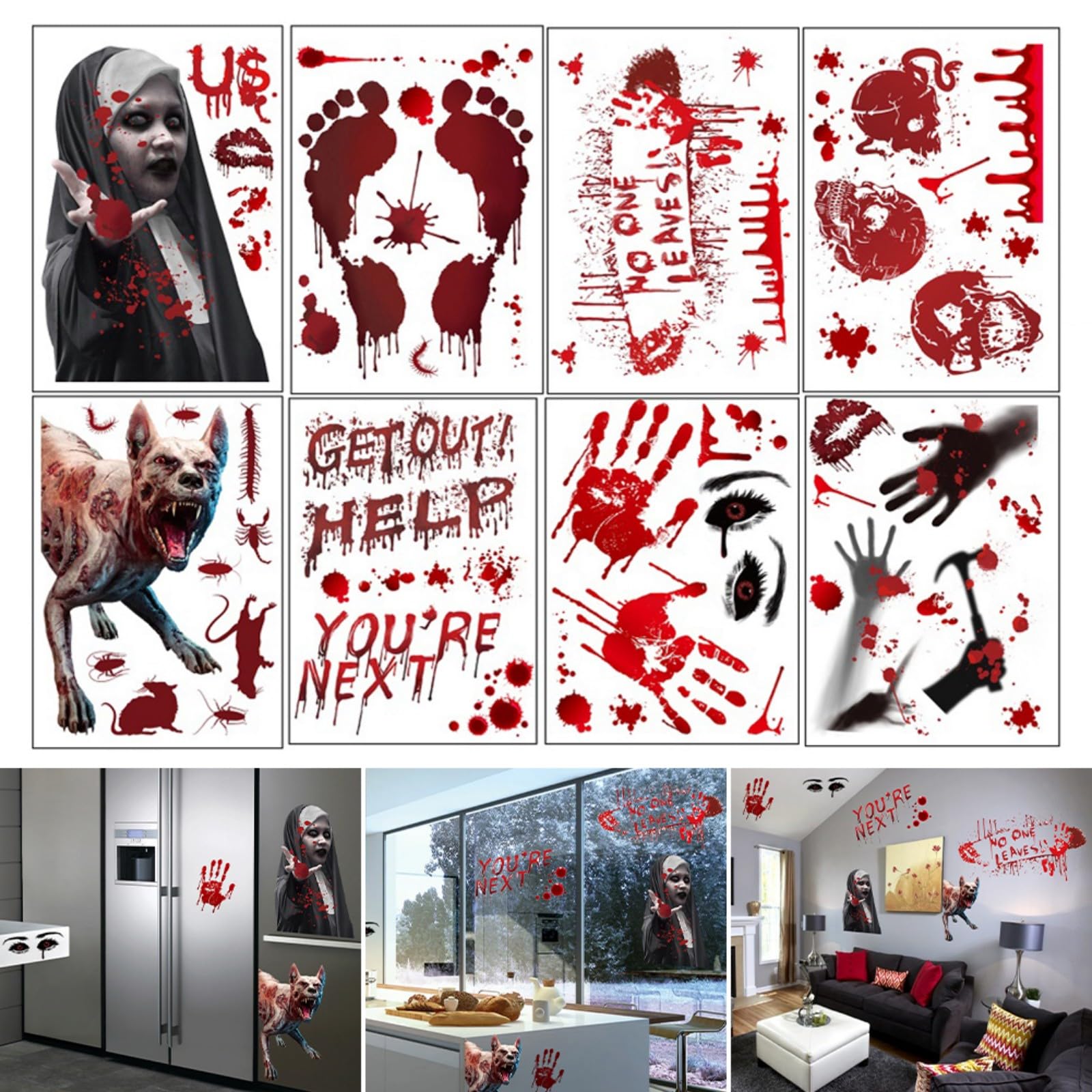 Amazon.com: YOUNICE 8 Sheets Halloween Bloody Window Clings ...