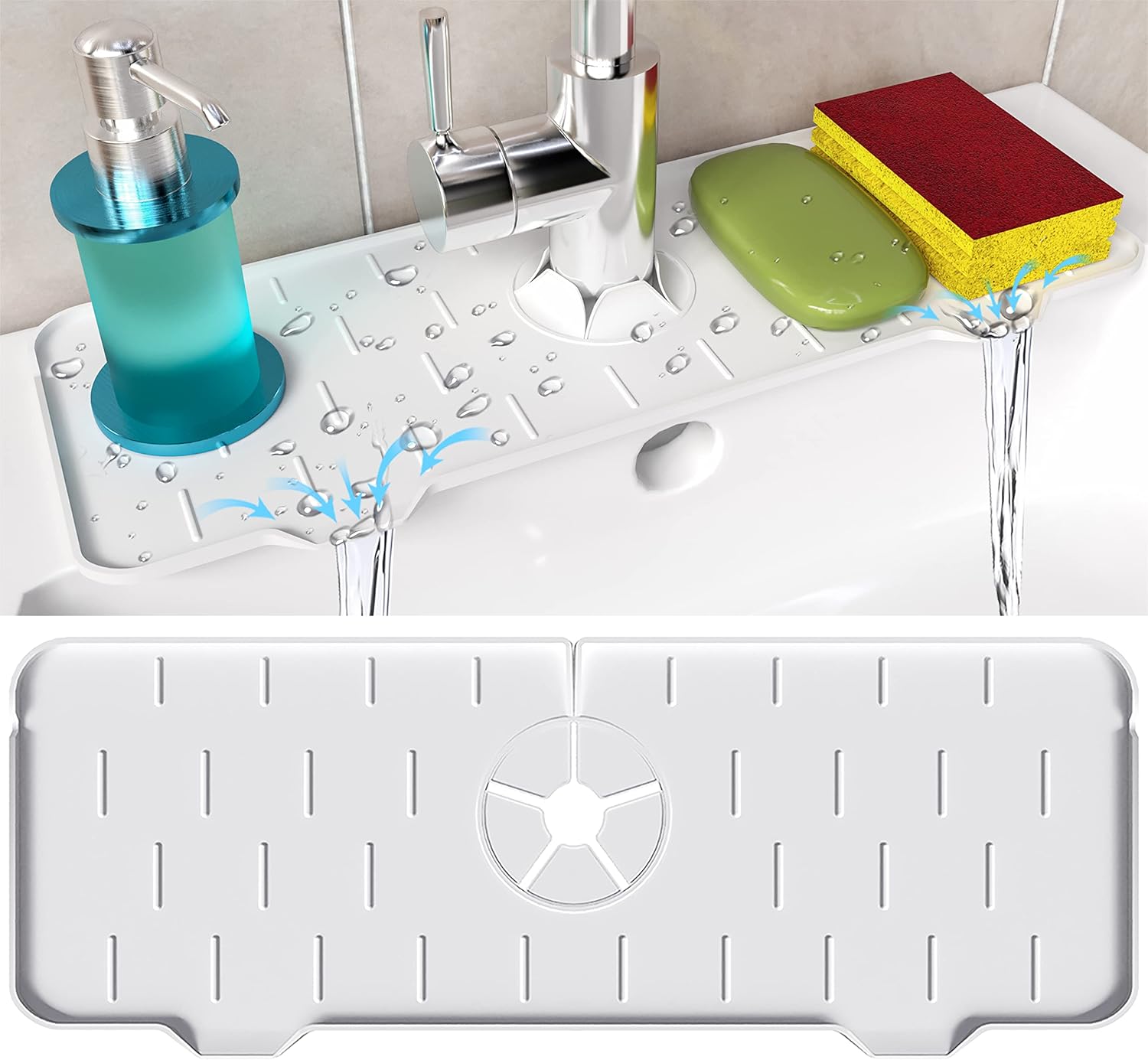 White Kitchen Sink Faucet Splash Guard - Silicone Splash Guard for Sink ...