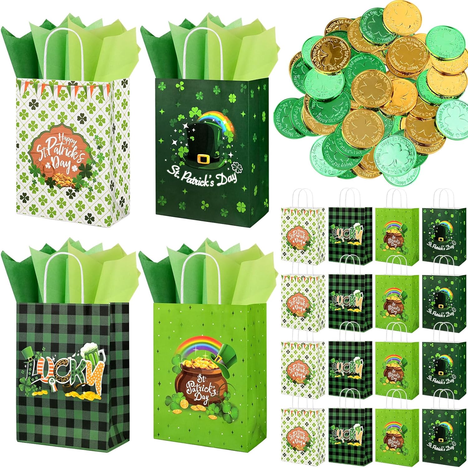 Amazon.com: Bolsome 12Pack St Patrick's Day Gift Bags with Green Tissue ...