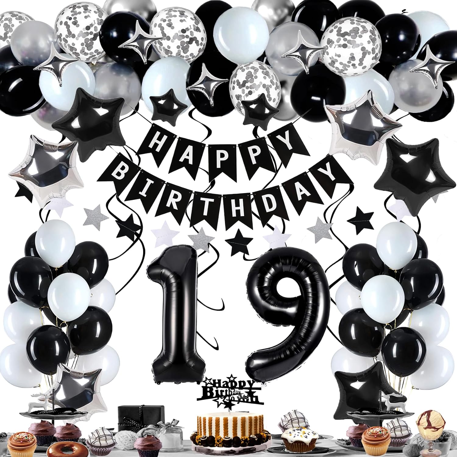 Amazon.com: Miidenks 19th Birthday Decorations for Men Women, Black ...