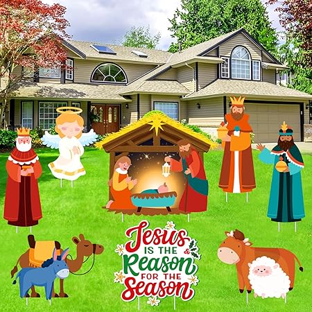 Amazon.com : 8 Pcs Large Nativity Scene Outdoor Yard Signs with Stake ...