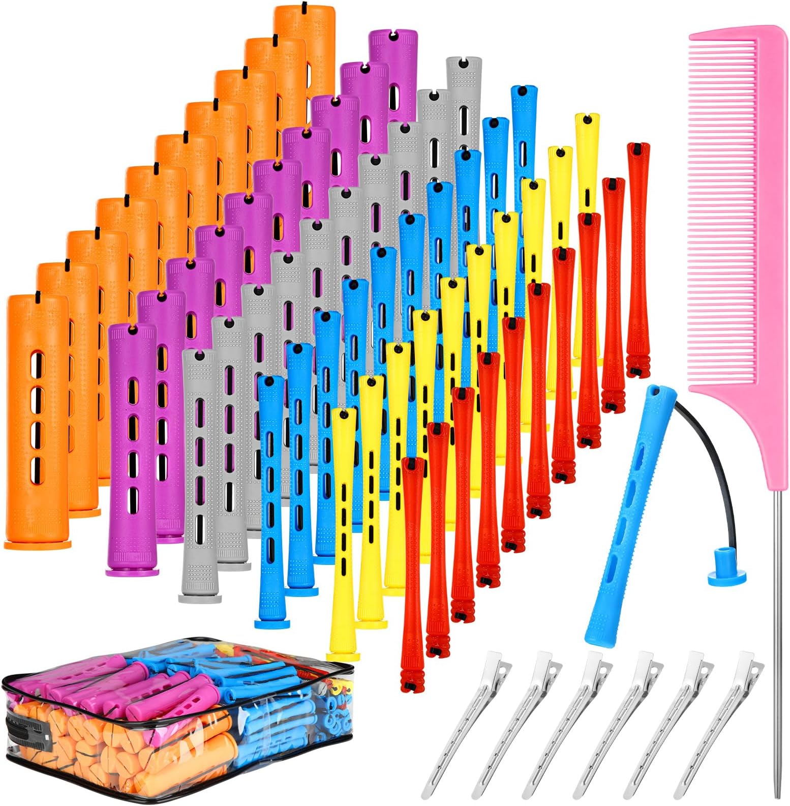 Amazon.com : 68 Pcs Hair Perm Rods Set - 6 Sizes Plastic Cold Wave Rods ...