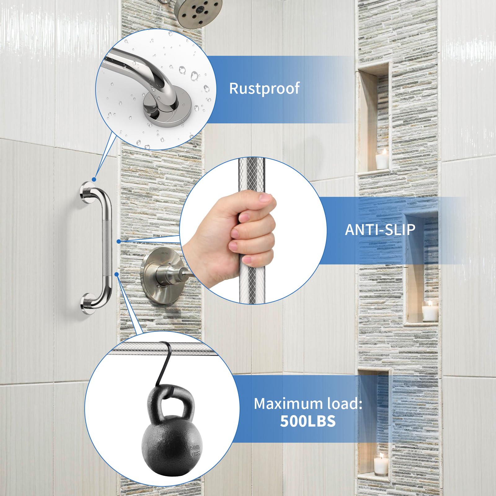 Snapklik.com : 12 Inch Stainless Steel Chrome Shower Grab Bar, Bathroom ...