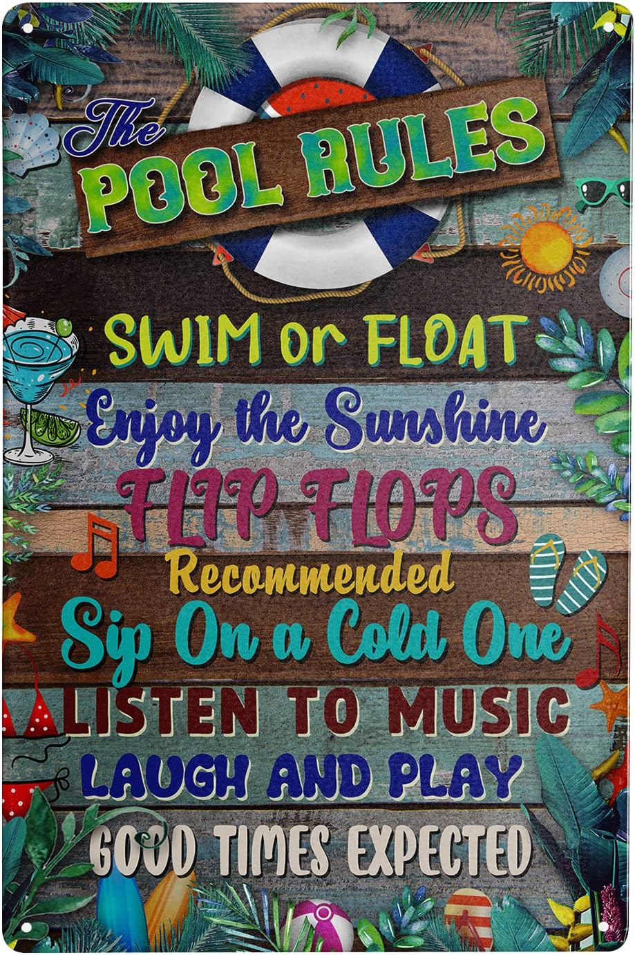 Amazon.com : Pool Rules Funny Retro Metal tin Sign 8x12 Inch Vintage ...