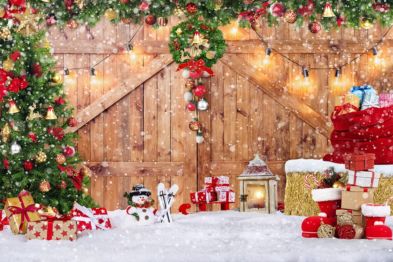 Amazon.com : SJOLOON Rustic Christmas Barn Wood Door Backdrop for ...