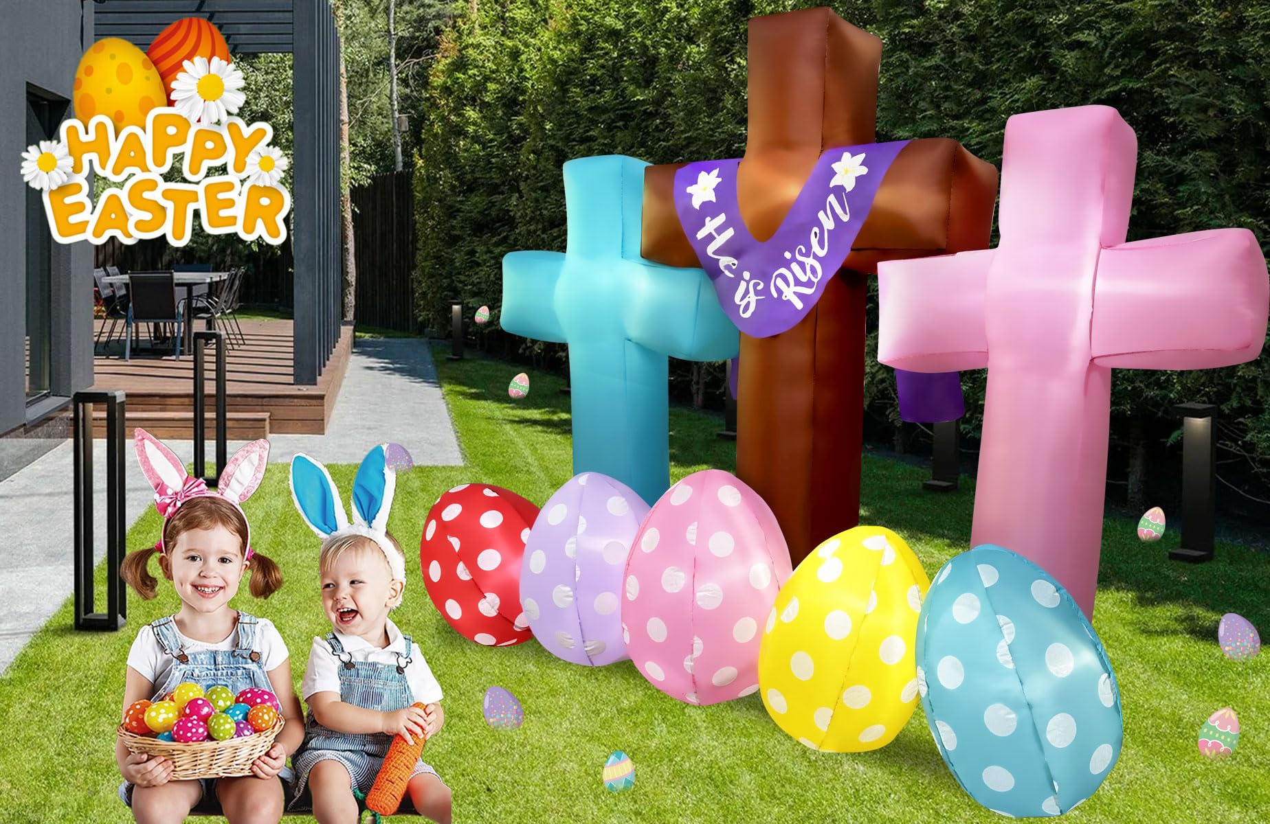 Apatner 7FT Outdoor Inflatable Decoration He is Risen Inflatable Cross ...