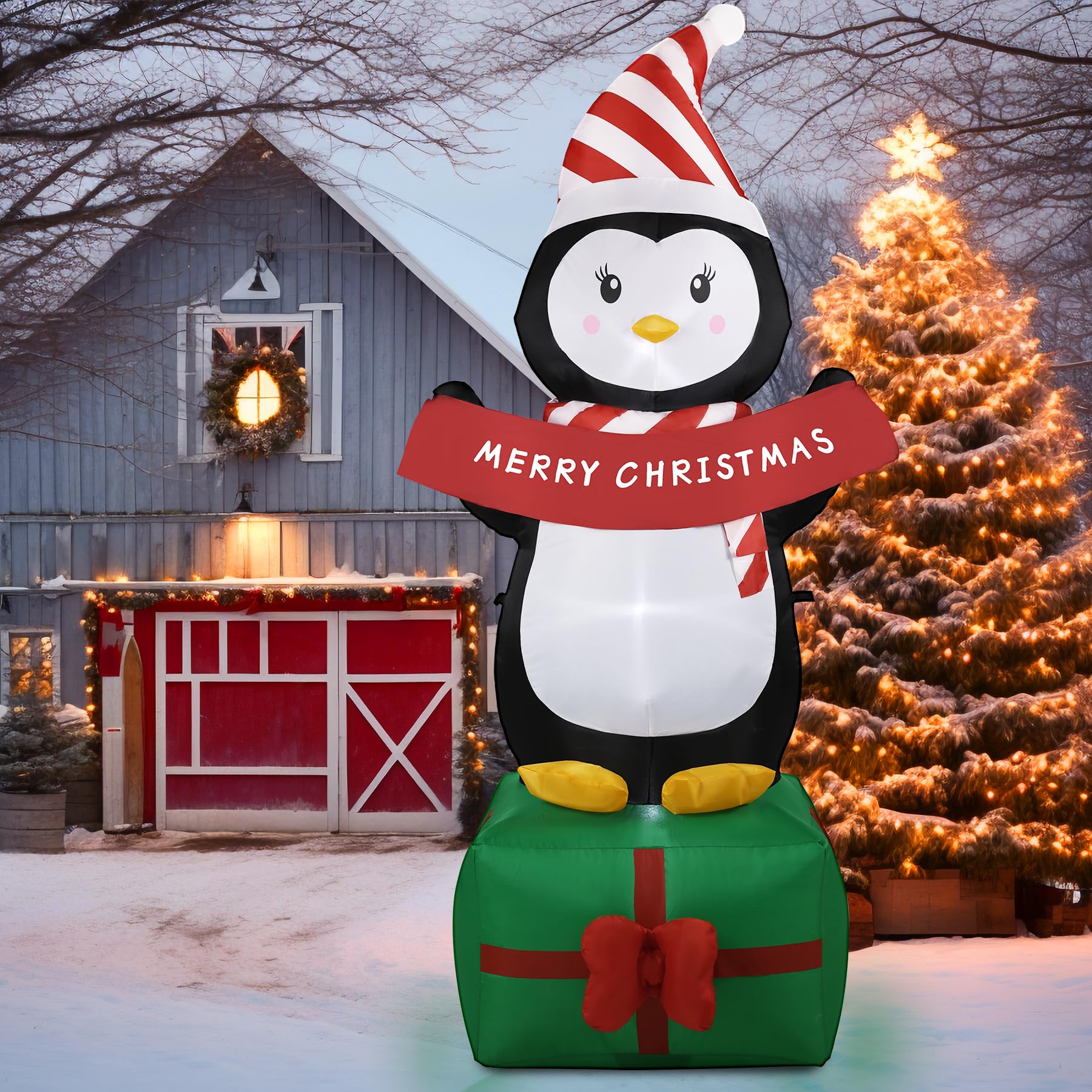Amazon.com: GIFTFIND 6FT Christmas Penguin Inflatables Decoration with ...