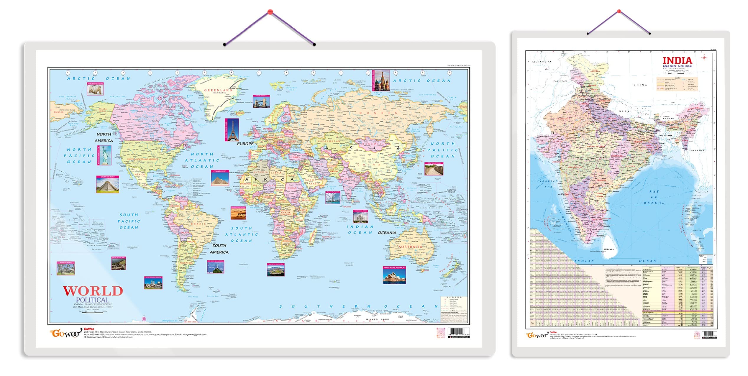 Gift pack of 2 Indian Road Guide & Political and World Political Map ...