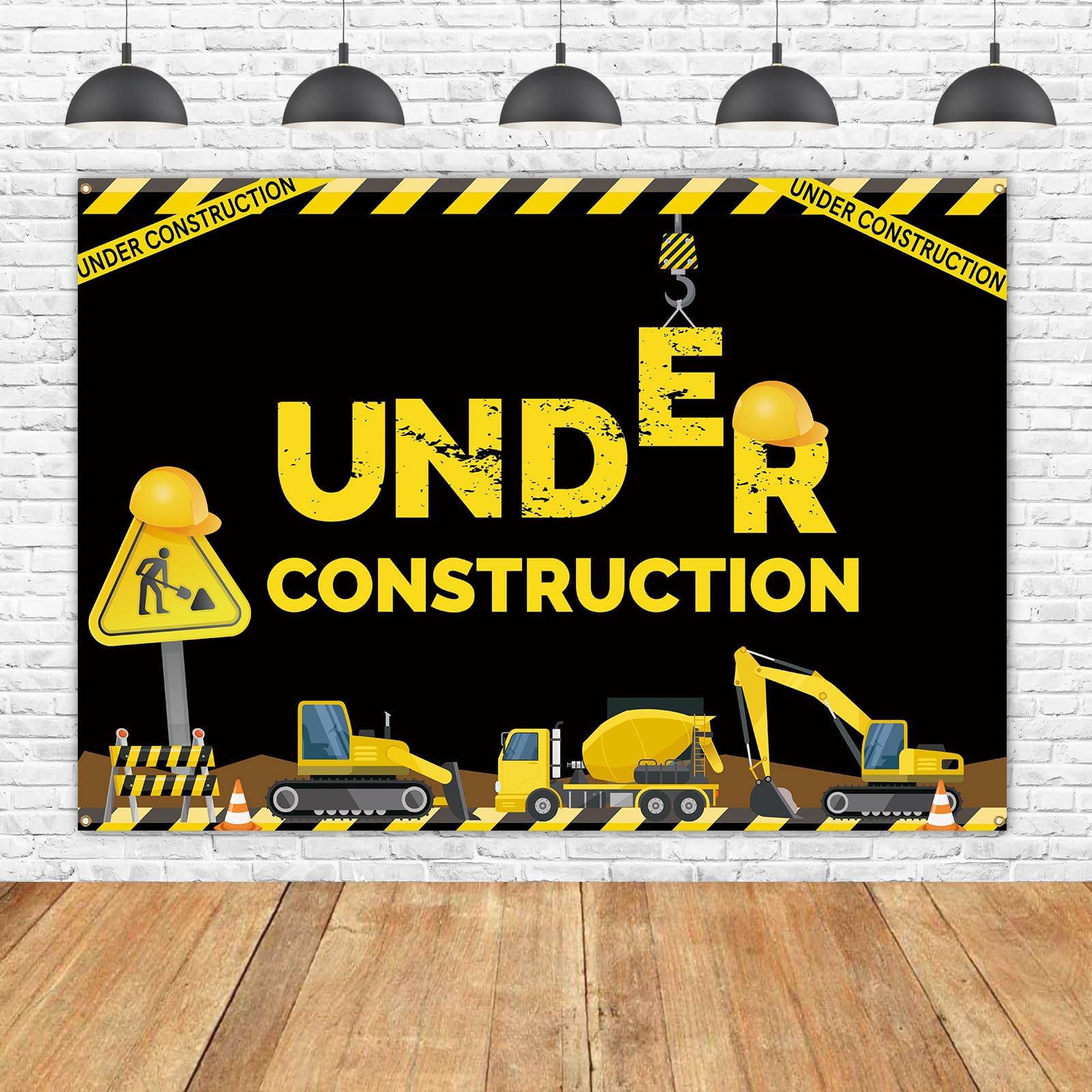 Amazon.com : BELECO 7x5ft Fabric Under Construction Backdrop Site ...