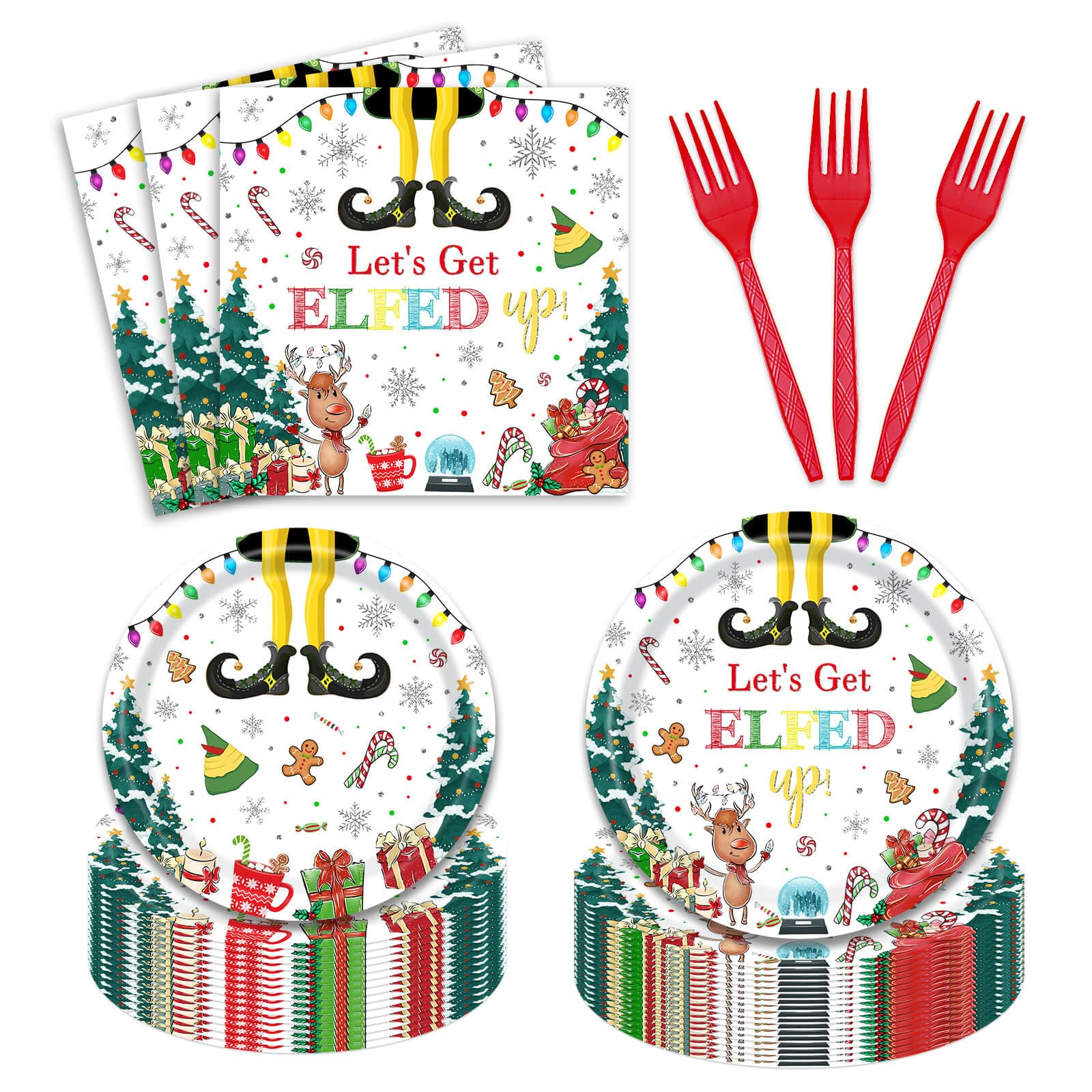 Amazon.com: 96Pcs Elf Christmas Birthday Party Supplies Let’s Get Elfed ...