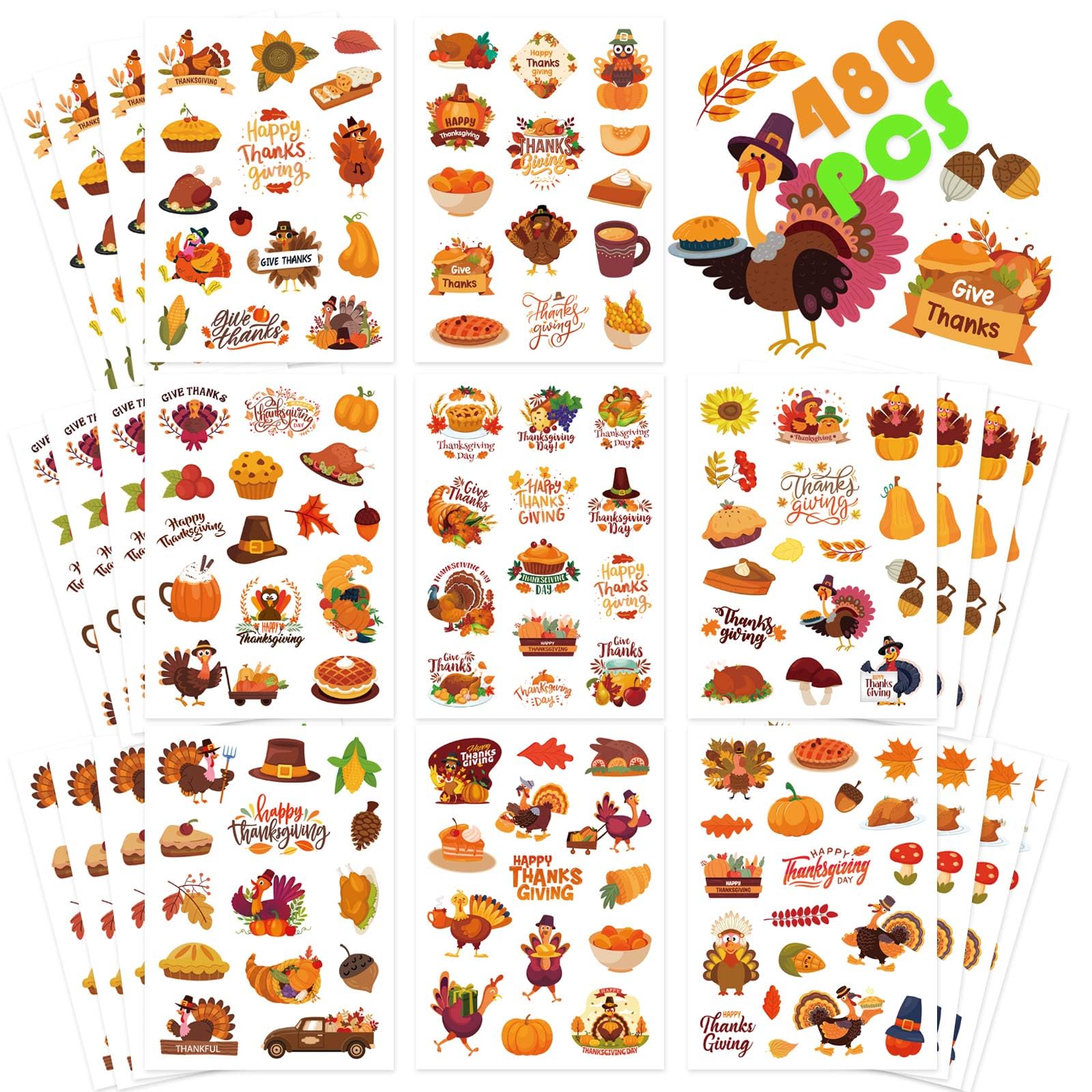 Amazon.com: 480 PCS Happy Thanksgiving Stickers for Kids, Fall Stickers ...