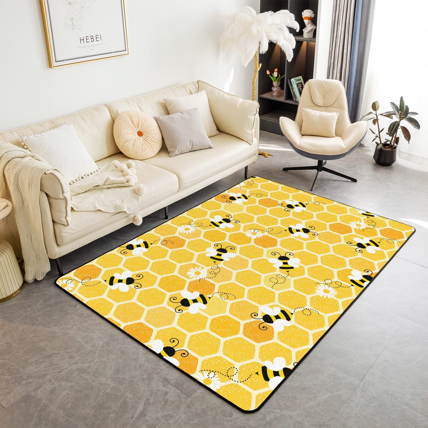 Amazon.com: Erosebridal Honeycomb Area Rug 5x7, Bee Flowers Rug for ...