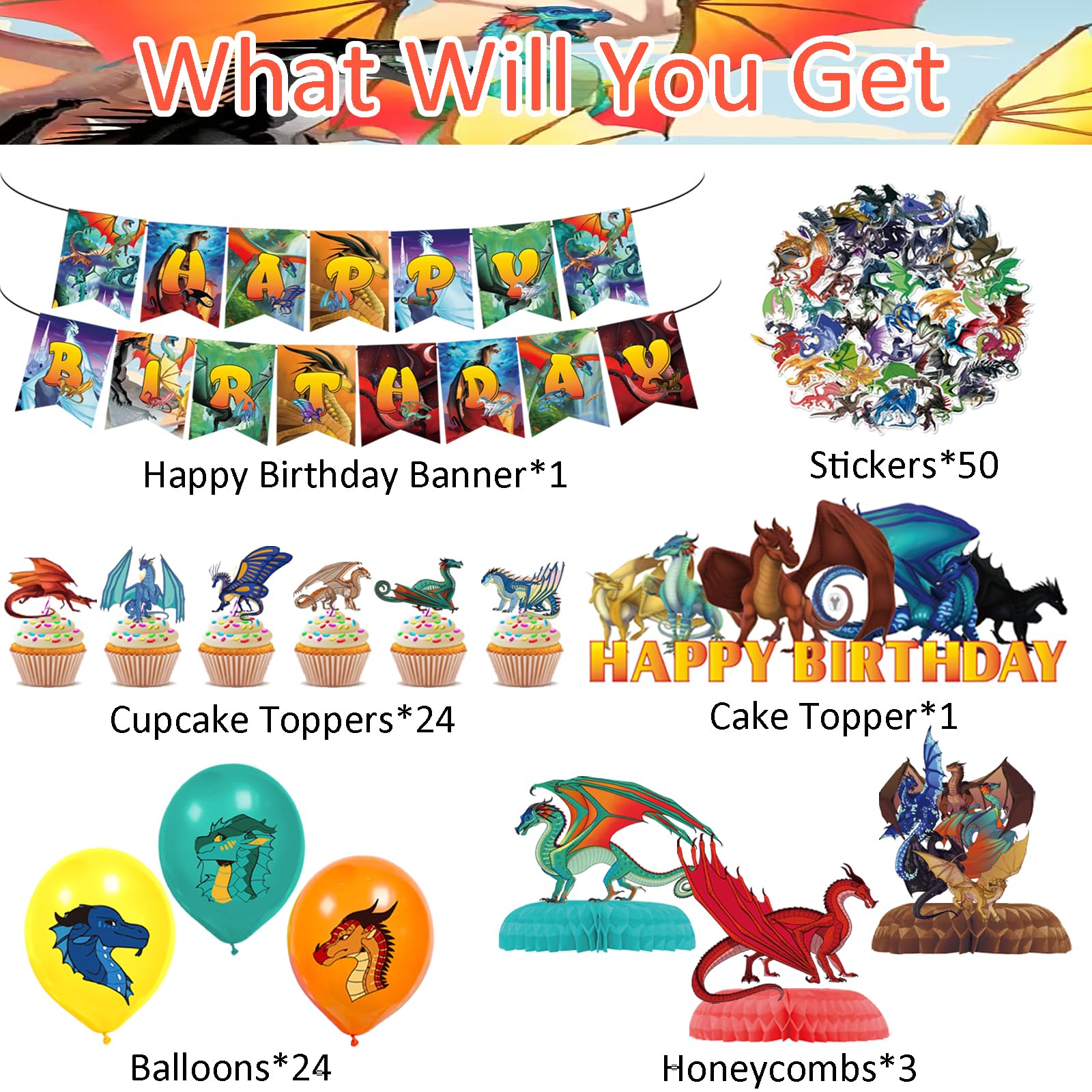 Snapklik.com : 103 Pcs Wings Of Fire Birthday Decorations, Dragon ...