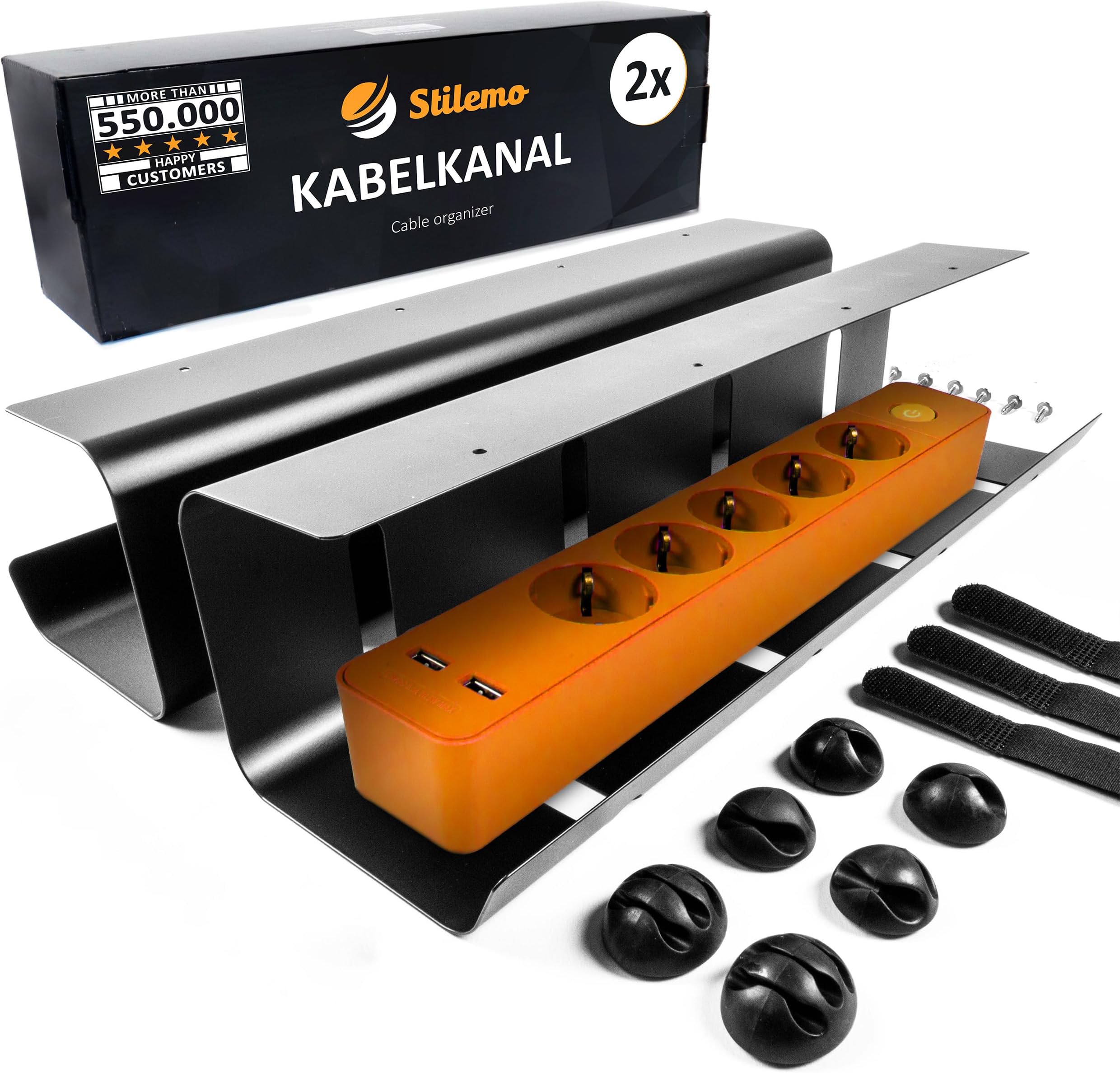 Desktronic Cable Duct Desk Grey Set of 2 - Stainless Steel Cable ...