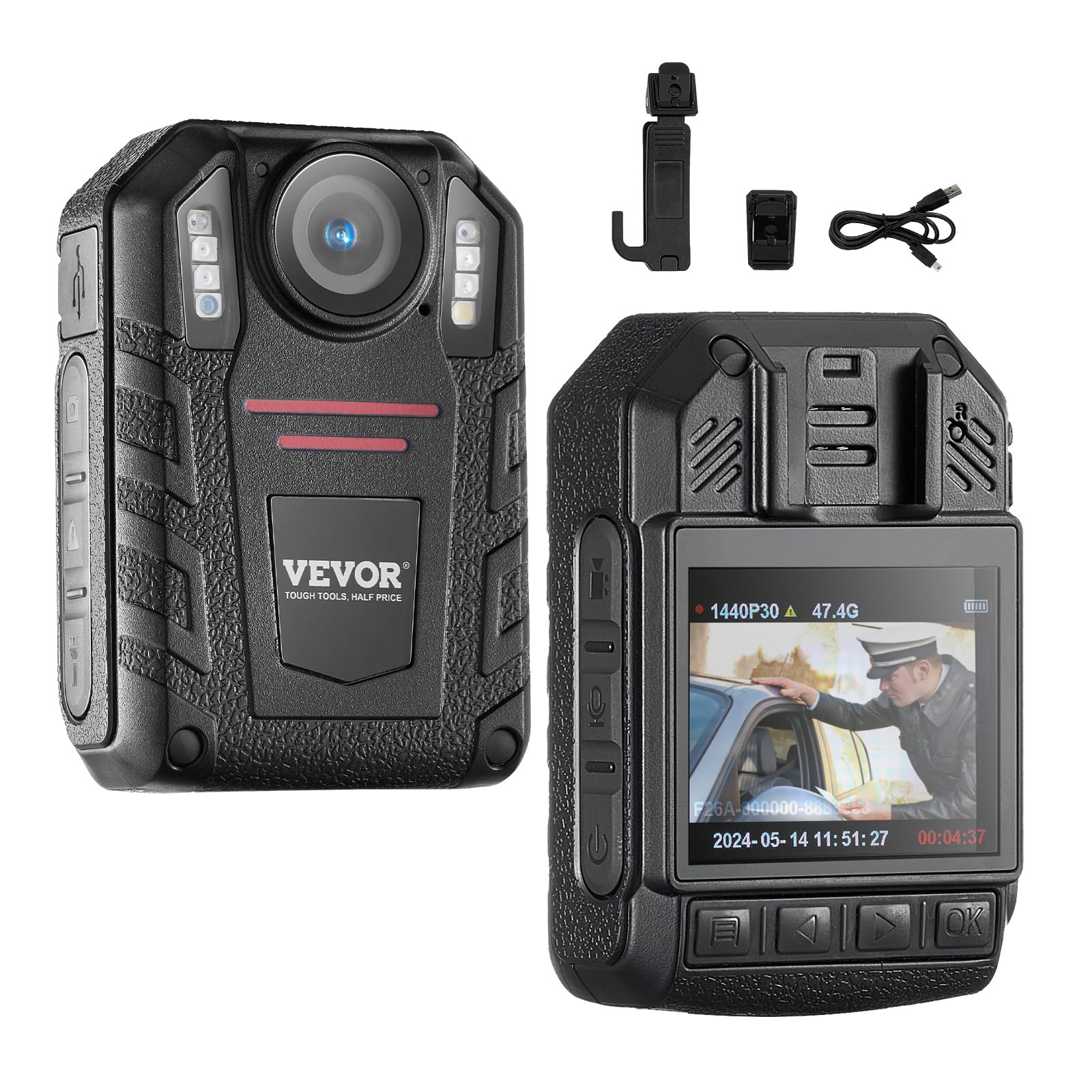 Amazon.com: VEVOR 1440P HD Police Body Camera, 64GB Body Cam with Audio ...