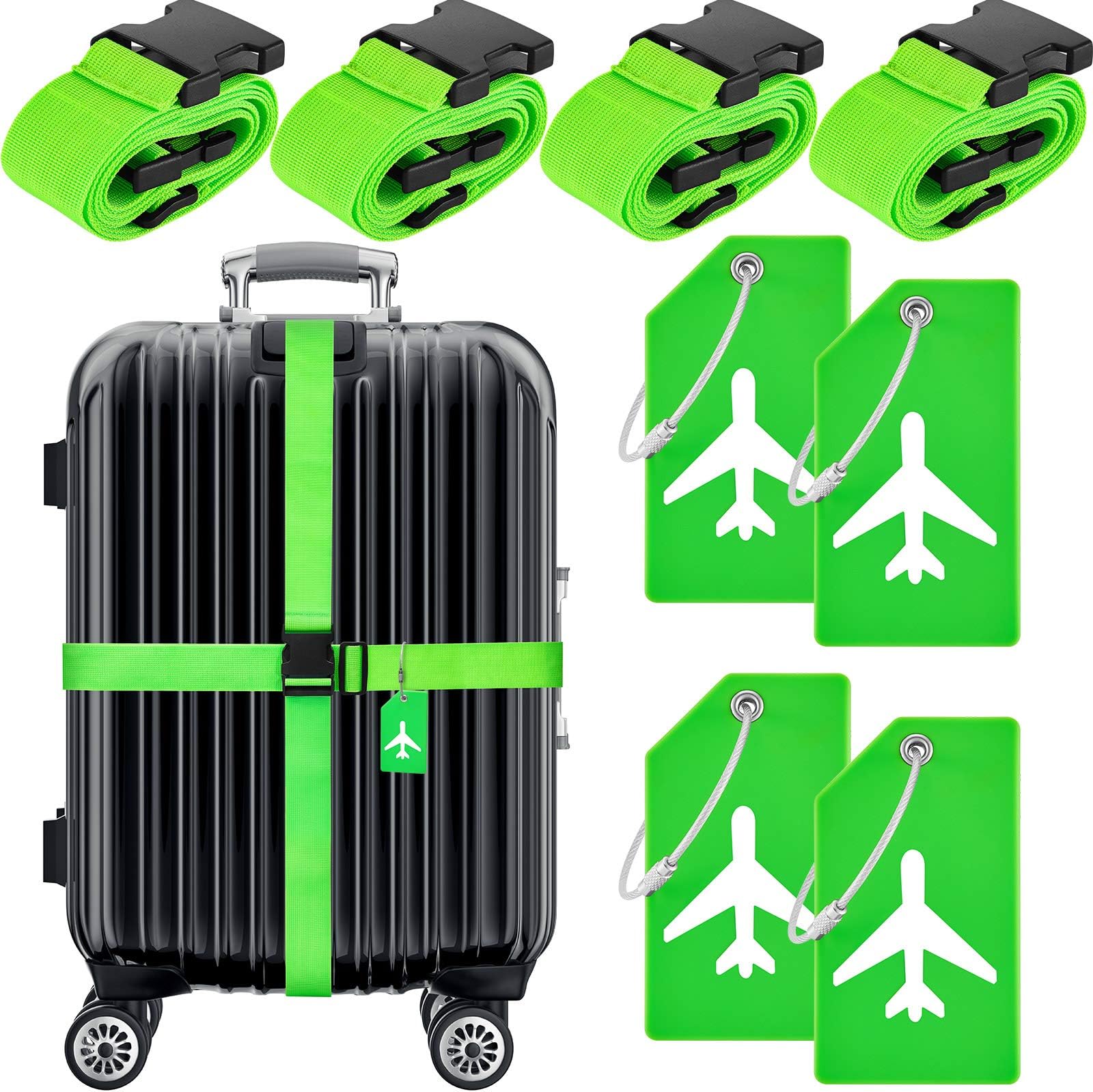Amazon.com: 8 Pcs Luggage Straps Suitcase Tags Set for TSA Approved, 4 ...