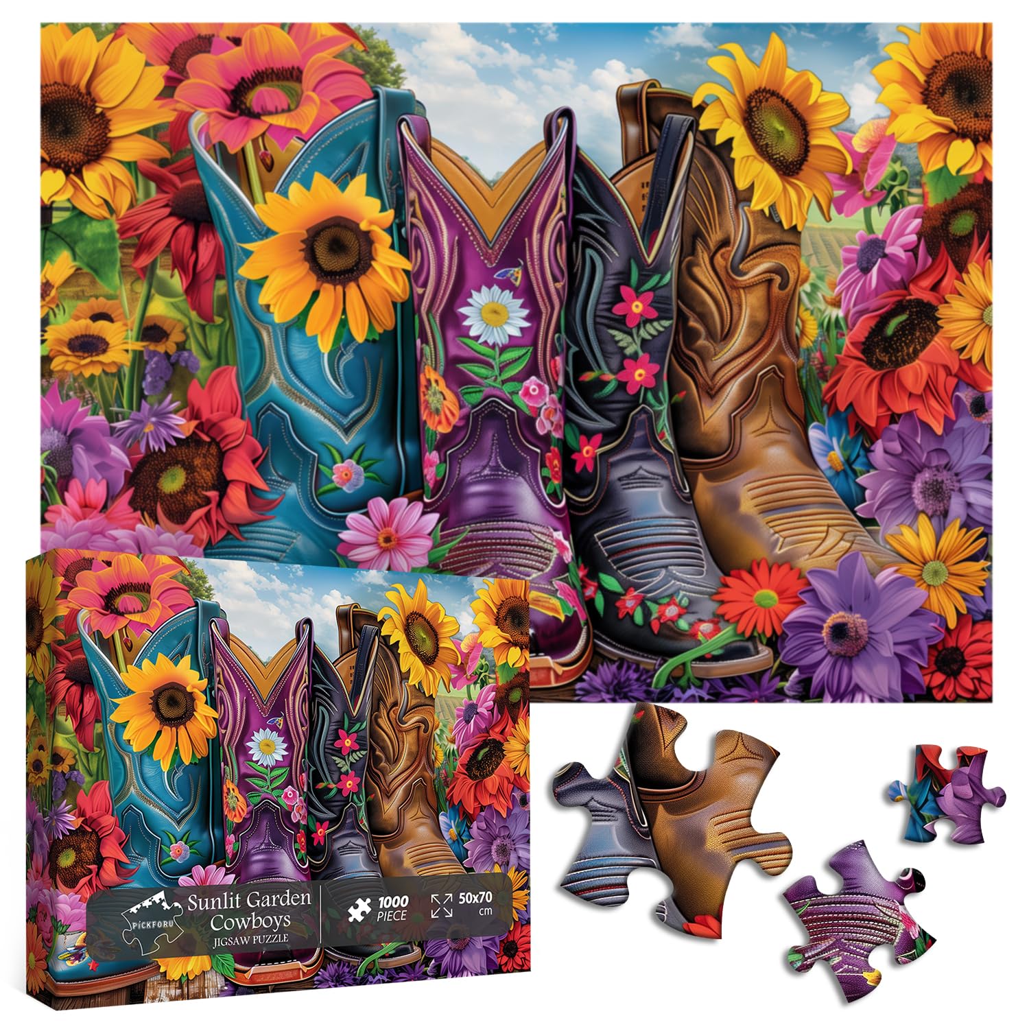 Amazon.com: PICKFORU Flowers Puzzles for Adults 1000 Pieces, Colorful Sunflower Puzzle Cowboy ...