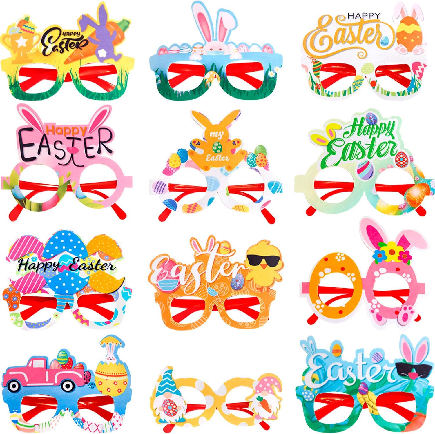 Amazon.com: CORALMEE Easter Party Glasses Frame-12PCS Easter Eggs Bunny ...