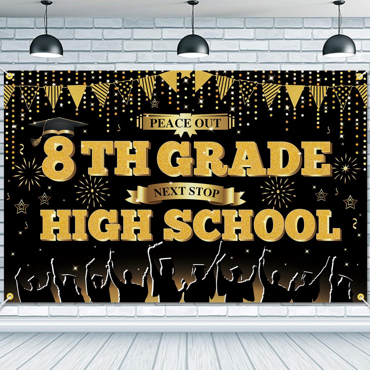 Amazon.com: JKQ Peace out 8TH Grade Next Stop High School Backdrop Banner 71 x 45 Inch Black ...
