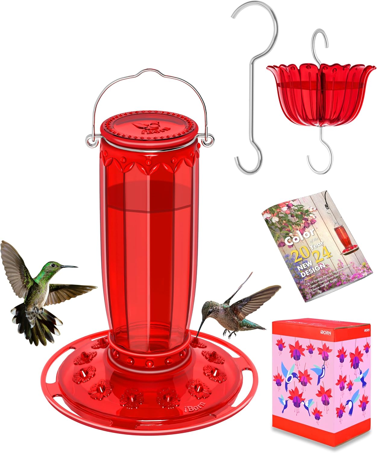 Amazon.com : iBorn Glass Hummingbird Feeder for Outdoors Hanging Ant ...