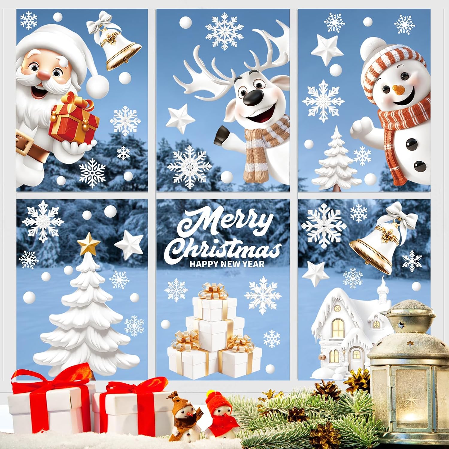 Christmas Window Stickers, BeiHeng 9 Sheets 146PCS Large Double Sides ...