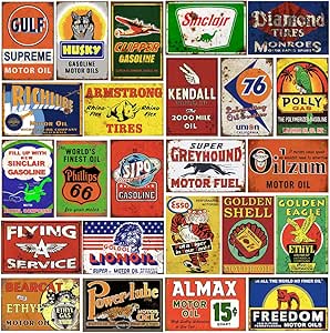 Amazon.com: Reproduced Vintage Tin Signs, Gas Oil Retro Advert Metal Sign for Garage Man Cave ...