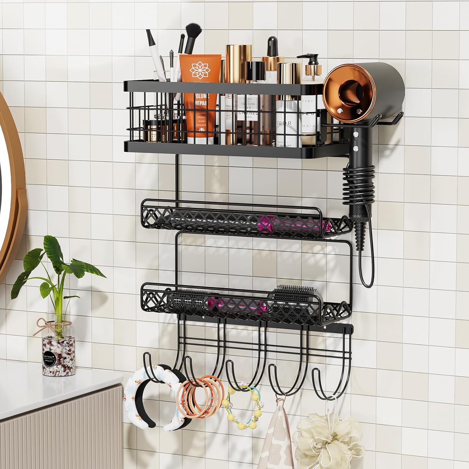 Amazon.com: RoleDes Hair Tool Organizer Wall Mount Metal Hair Dryer ...